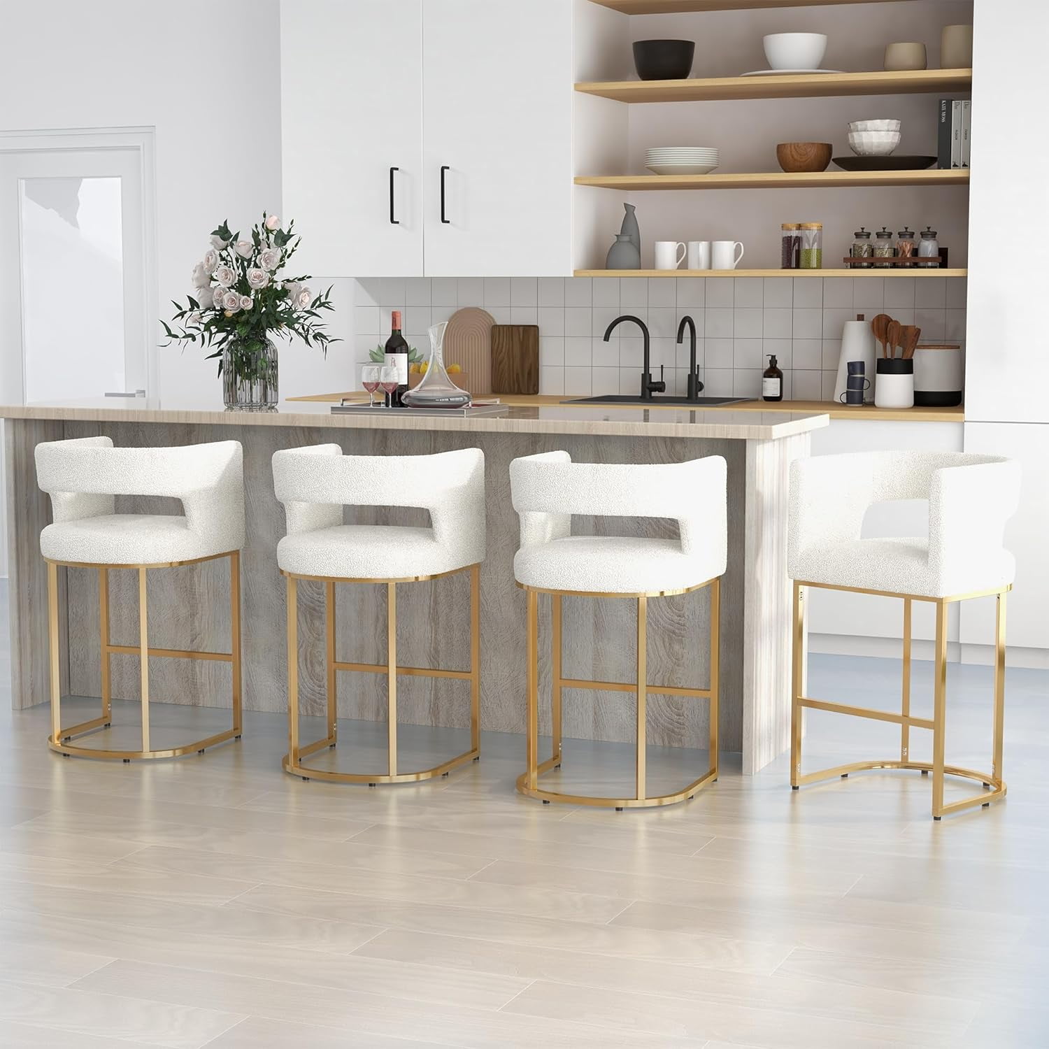 Westice Counter Height Bar Stools Set of 4, Modern Boucle Stools for ...