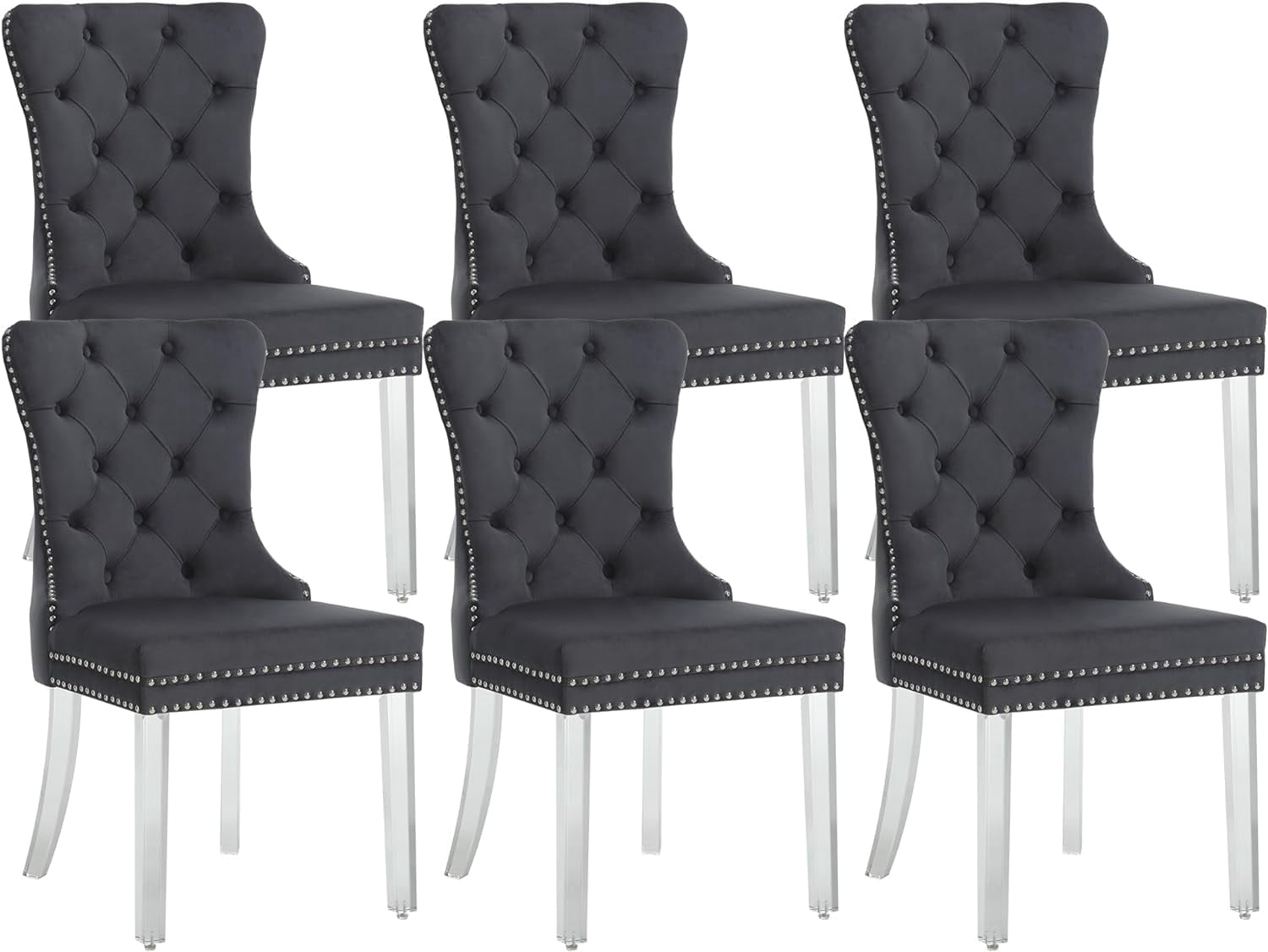 Westice Set of 6 Velvet Dining Chairs, Button Tufted, Armless, Rivet ...