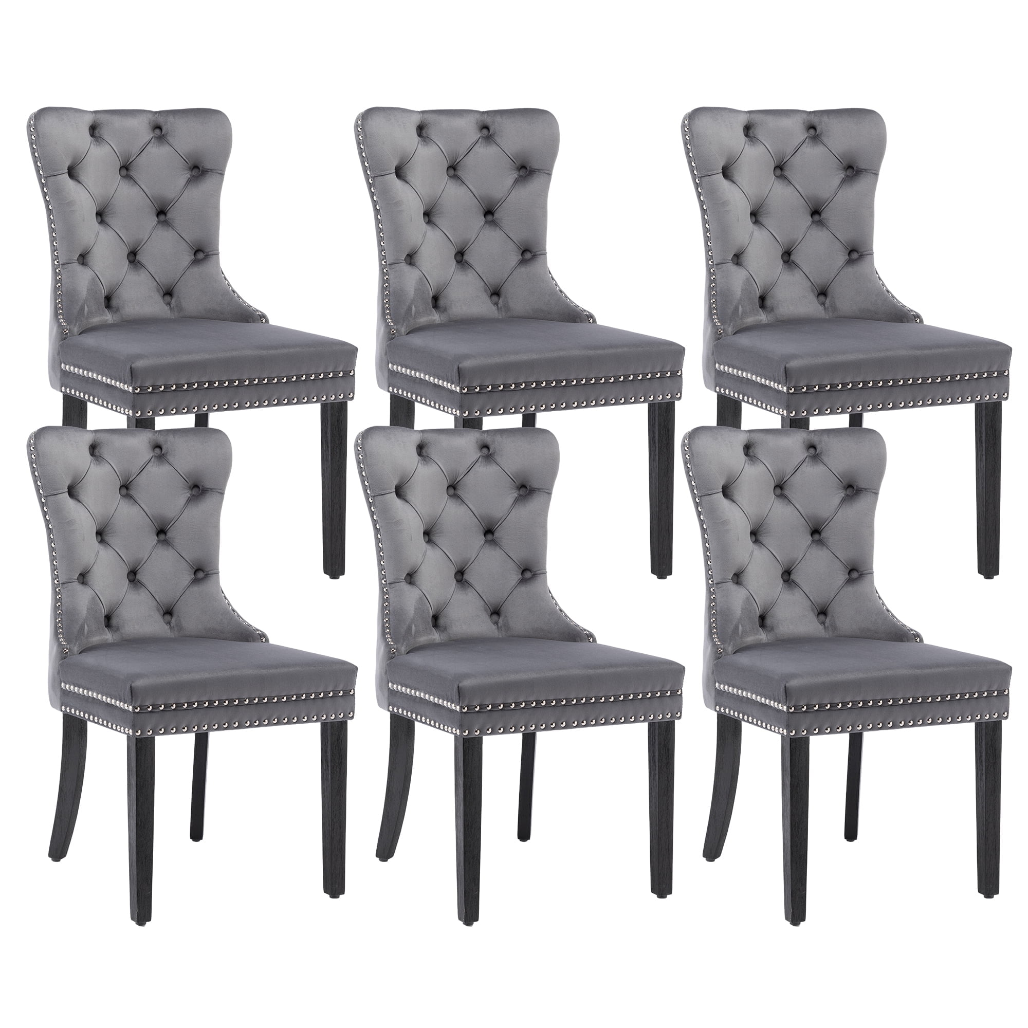 Westice Set of 6 Dining Chairs, Tufted Velvet Upholstery with Nailhead ...