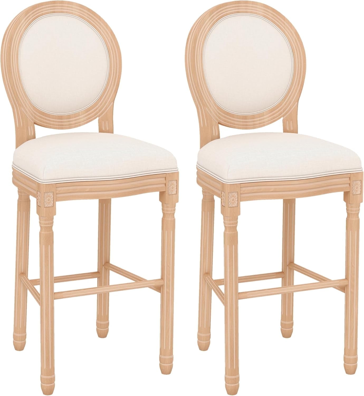 "Westice Set of 2 French Country Linen Bar Stools, 29"" Upholstered ...