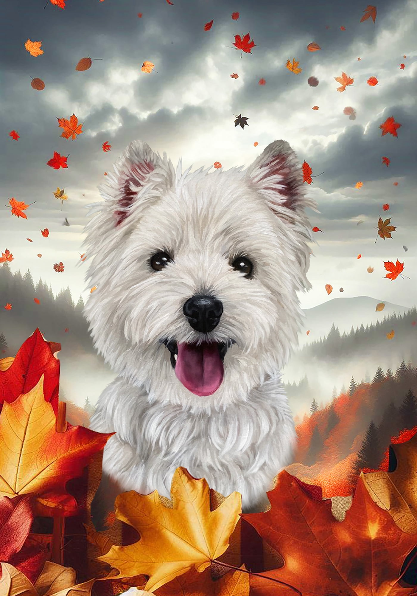 Westie - Best of Breed Fall Leaves Outdoor House Flag 28" x 40" Mailbox ...