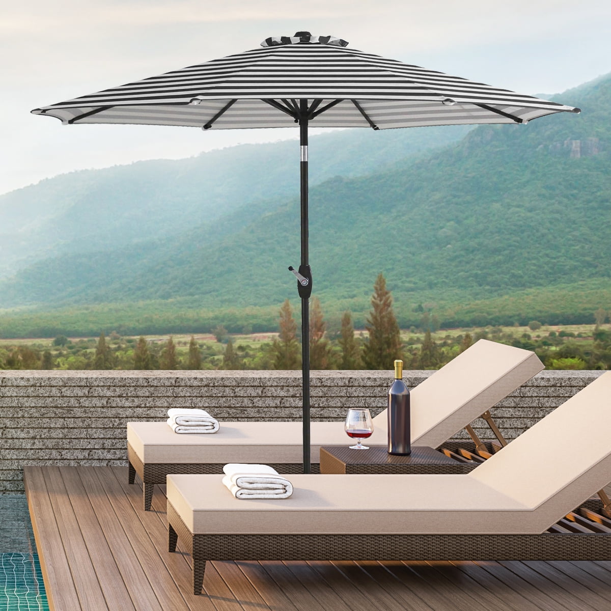 Westin Outdoor 9 Ft Patio Umbrella, Black/White Stripe, Bronze Base ...