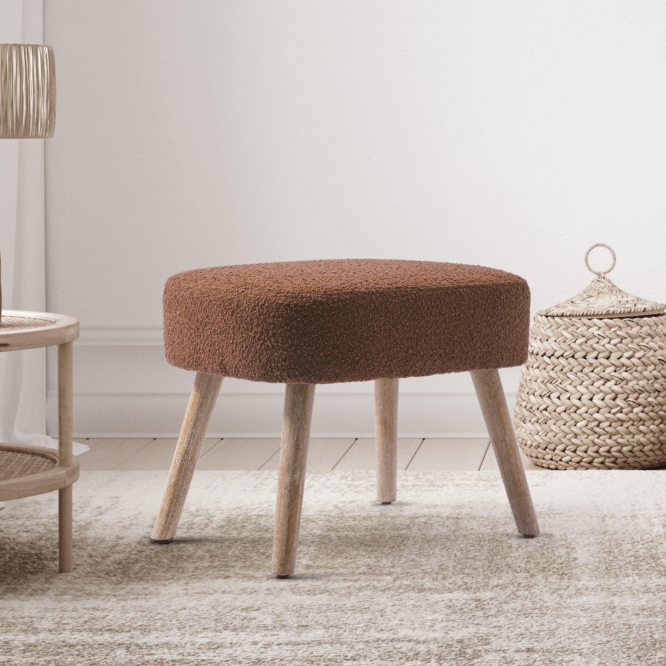 WestinTrends 21" Square Upholstered Ottoman, Rust Orange, Bouclé Fabric ...