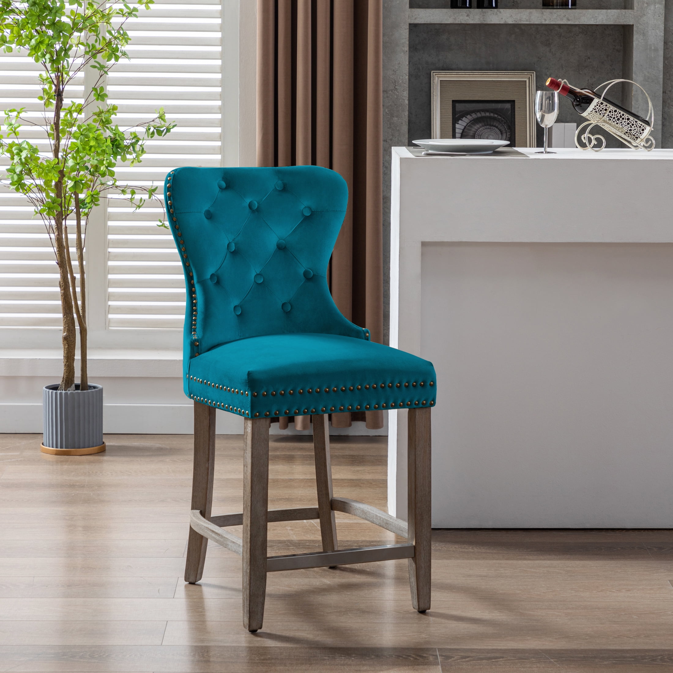 WestinTrends 24" Wordford Velvet Counter Stool, Wingback Tufted Button ...