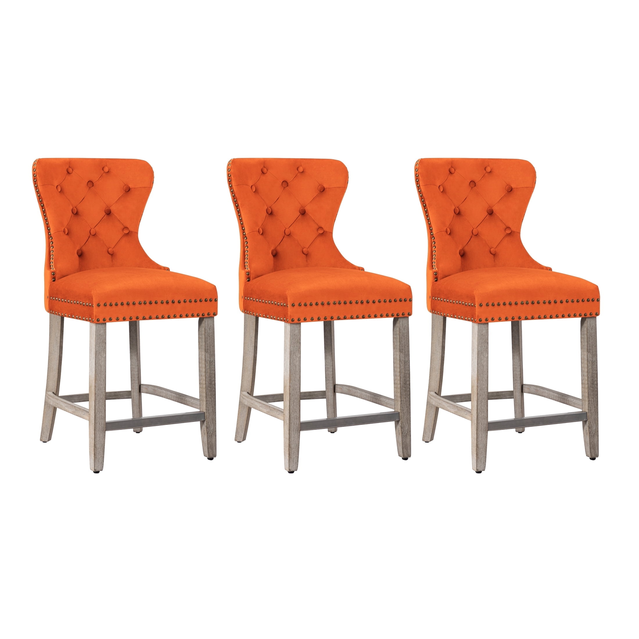 WestinTrends Wordford 24" Tufted Velvet Counter Stool (Set of 3 ...