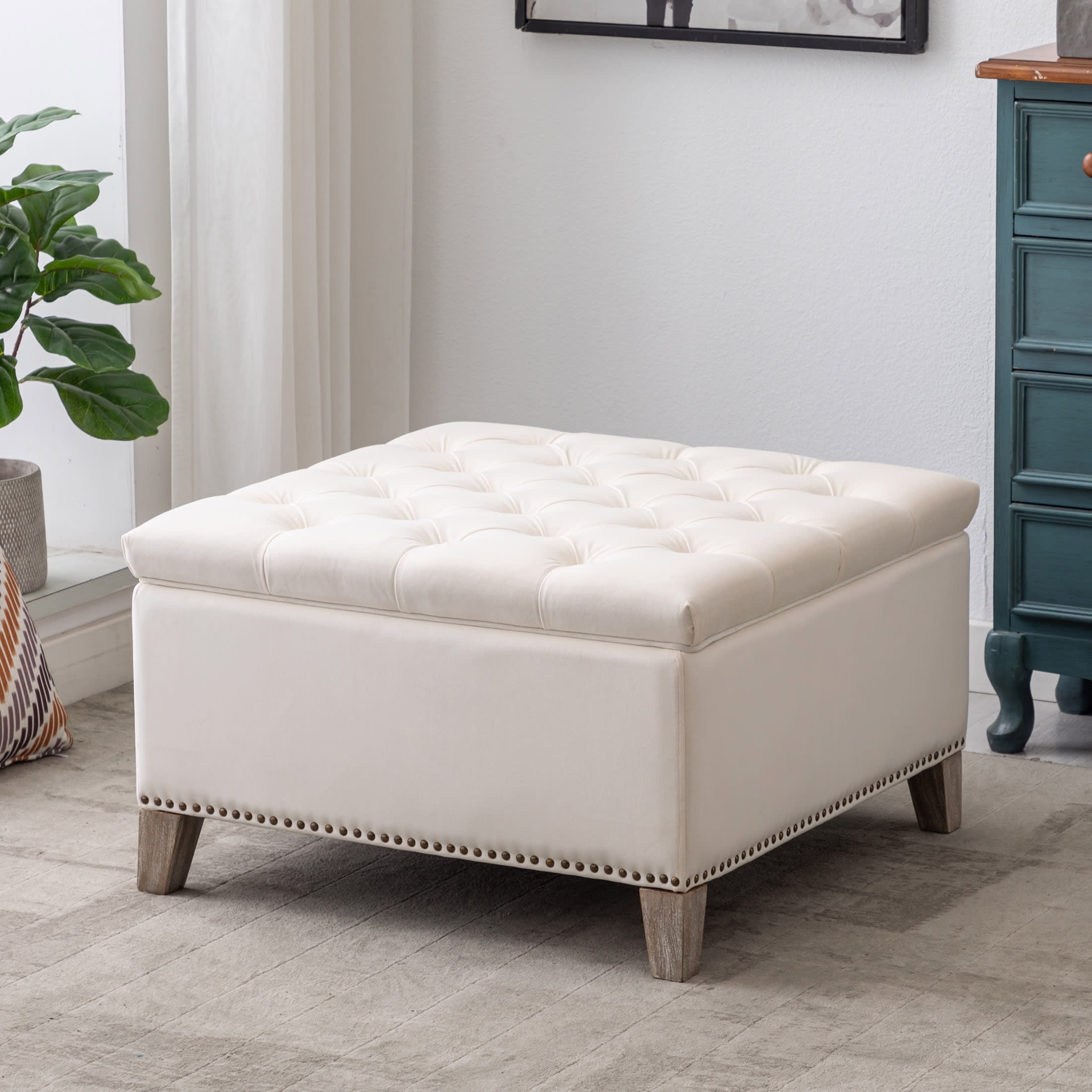 WestinTrends 29.5" Wide Velvet Tufted Square Ottoman With Storage ...