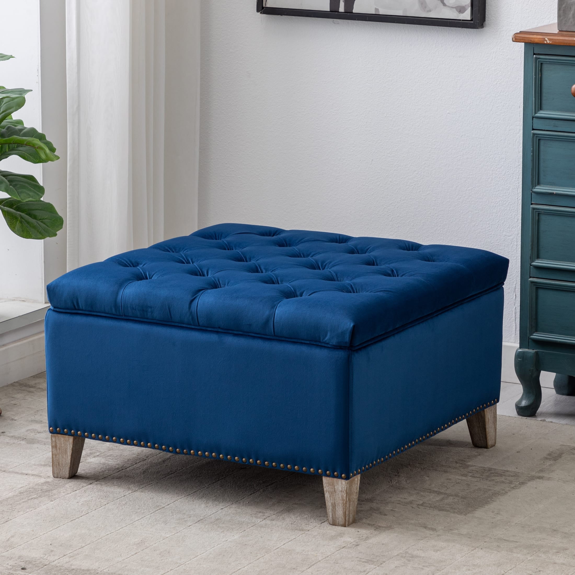 WestinTrends 29.5" Wide Velvet Tufted Square Ottoman With Storage ...