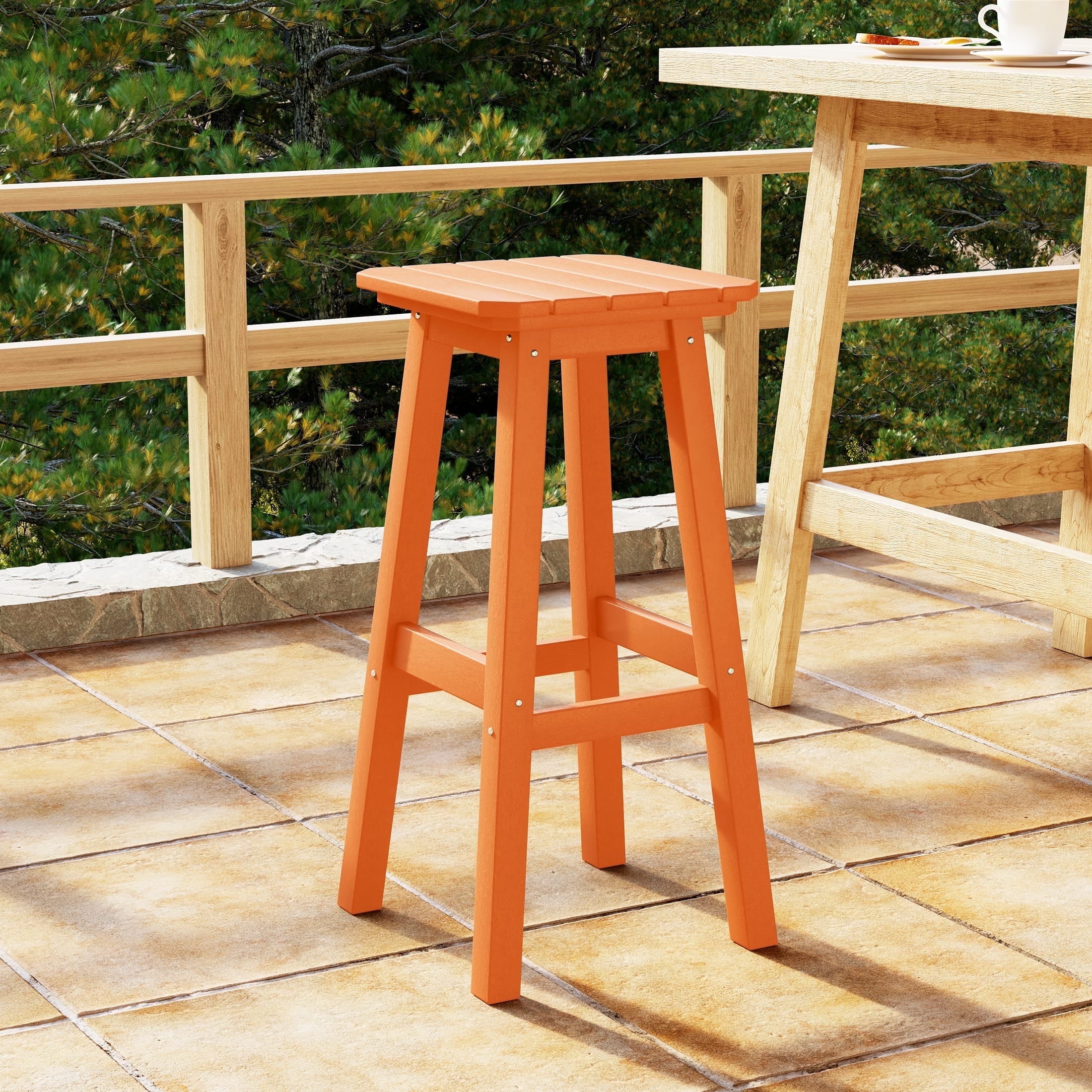 WestinTrends 29" HDPE Outdoor Patio Square Backless Bar Stool, Orange ...
