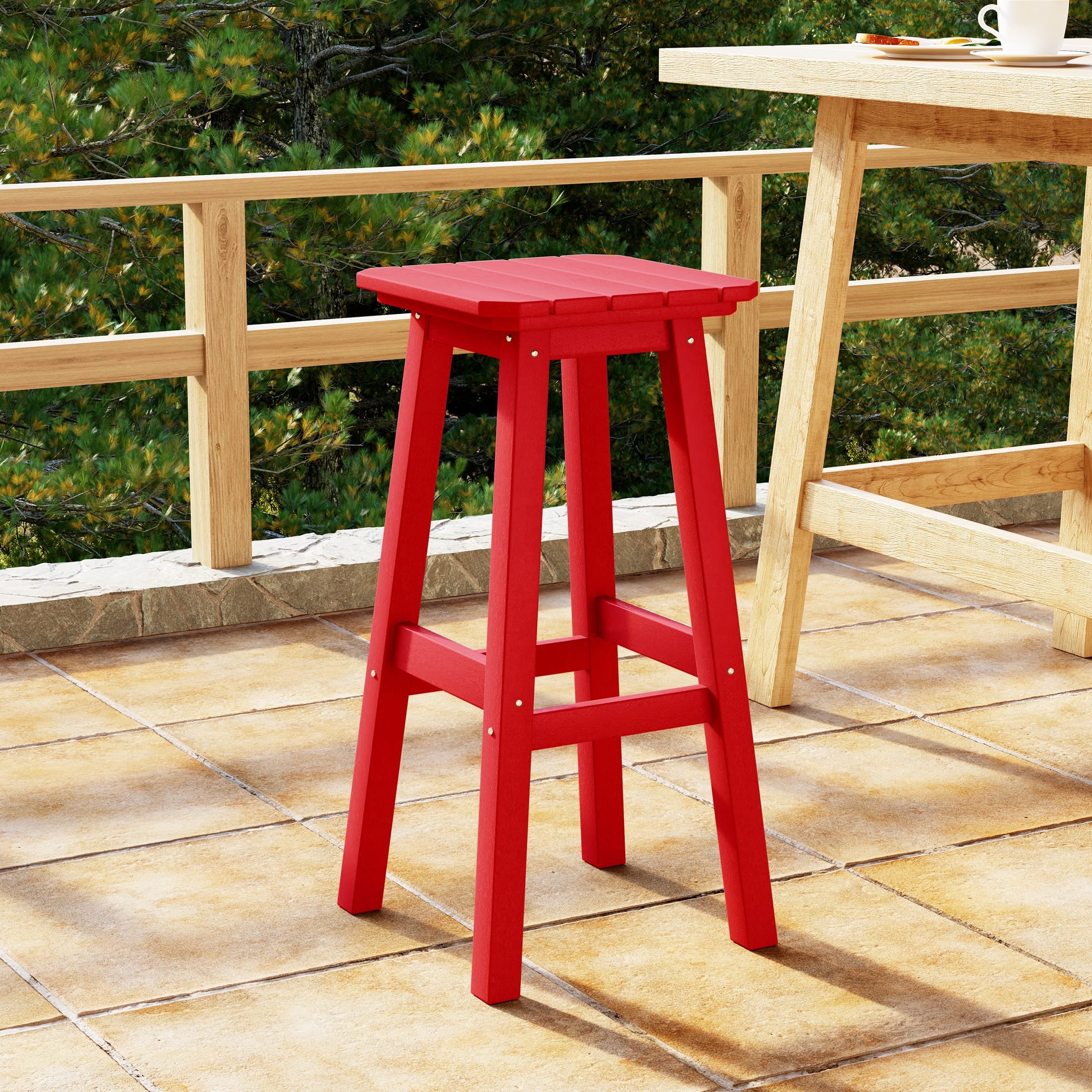WestinTrends 29" HDPE Outdoor Patio Square Backless Bar Stool, Red ...