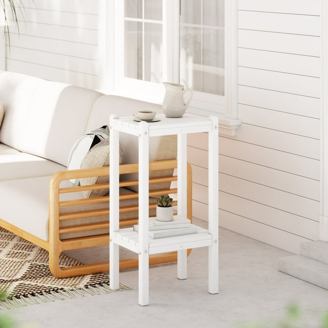 WestinTrends 36" Outdoor Adirondack HDPE 2-Tier Patio Side Table, White ...