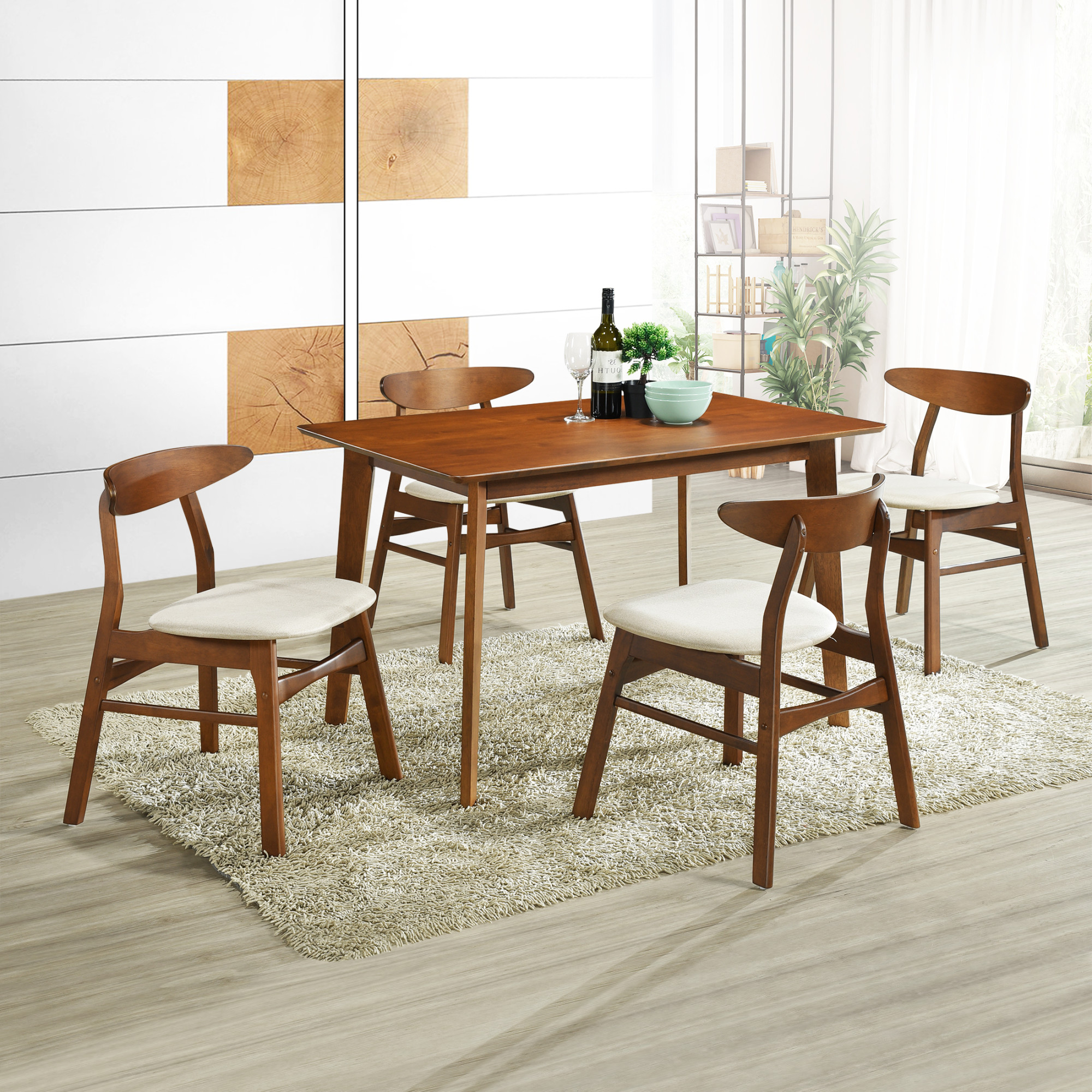 WestinTrends 5-Piece Mid Century Modern Solid Wood Dining Room Set ...