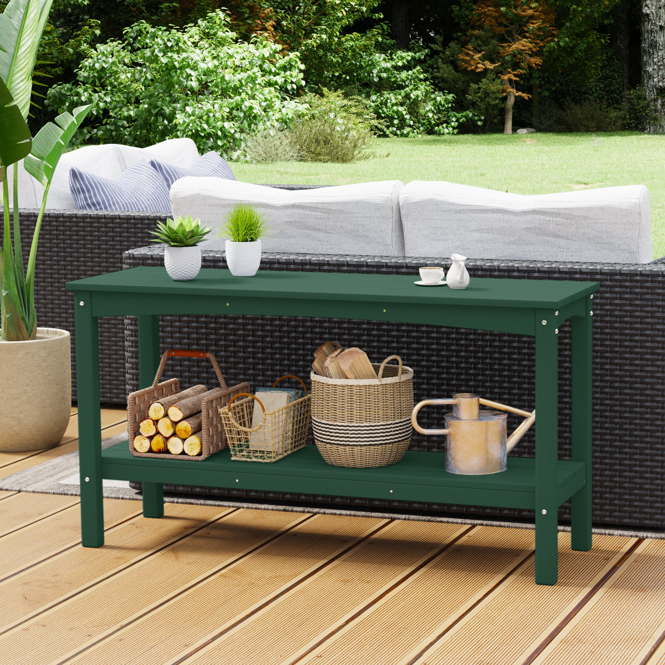 WestinTrends HDPE Adirondack Outdoor Patio 2-Tier Shelf Console Table ...