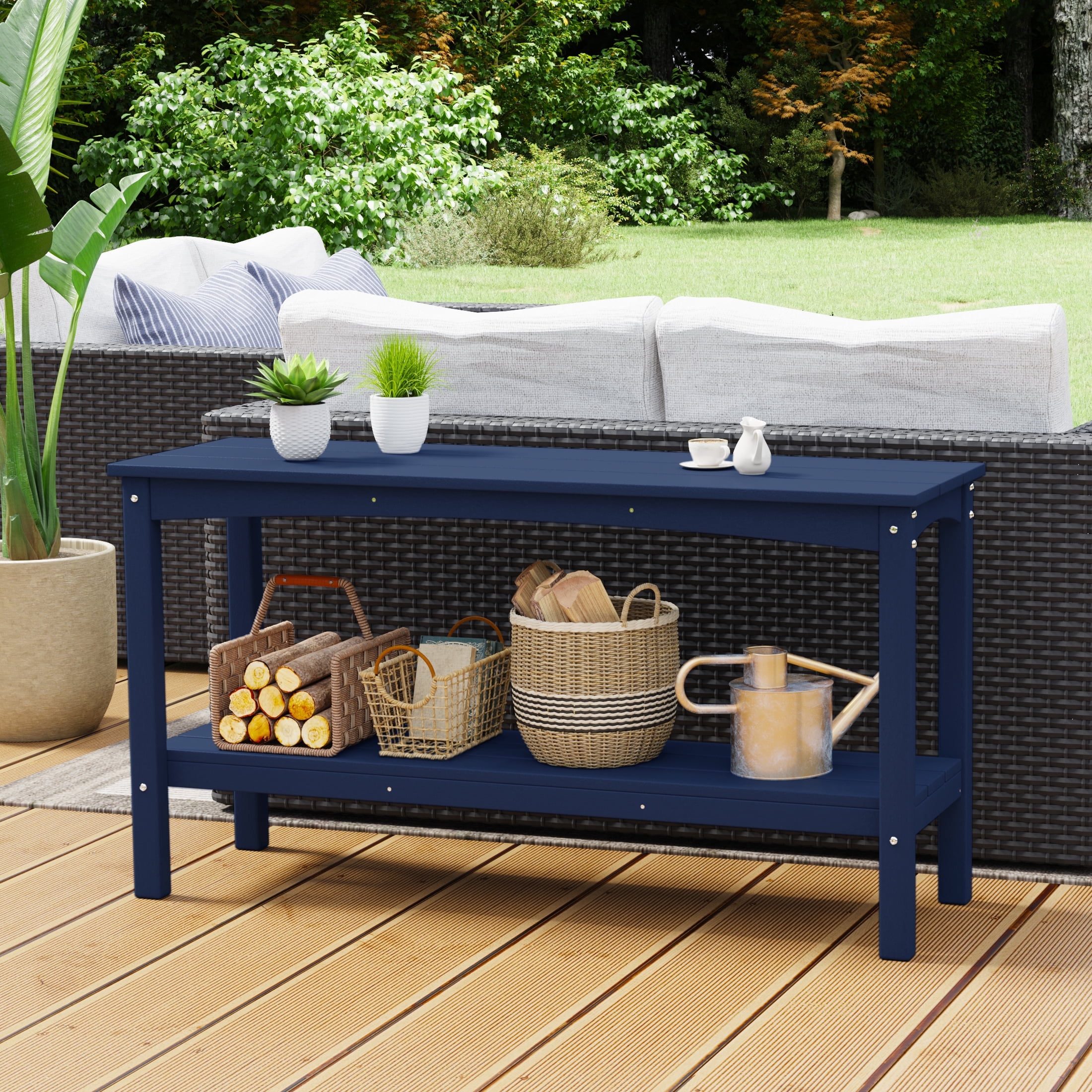 WestinTrends 55 Outdoor Patio HDPE Adirondack 2 Tier Shelf Console Table Navy Blue