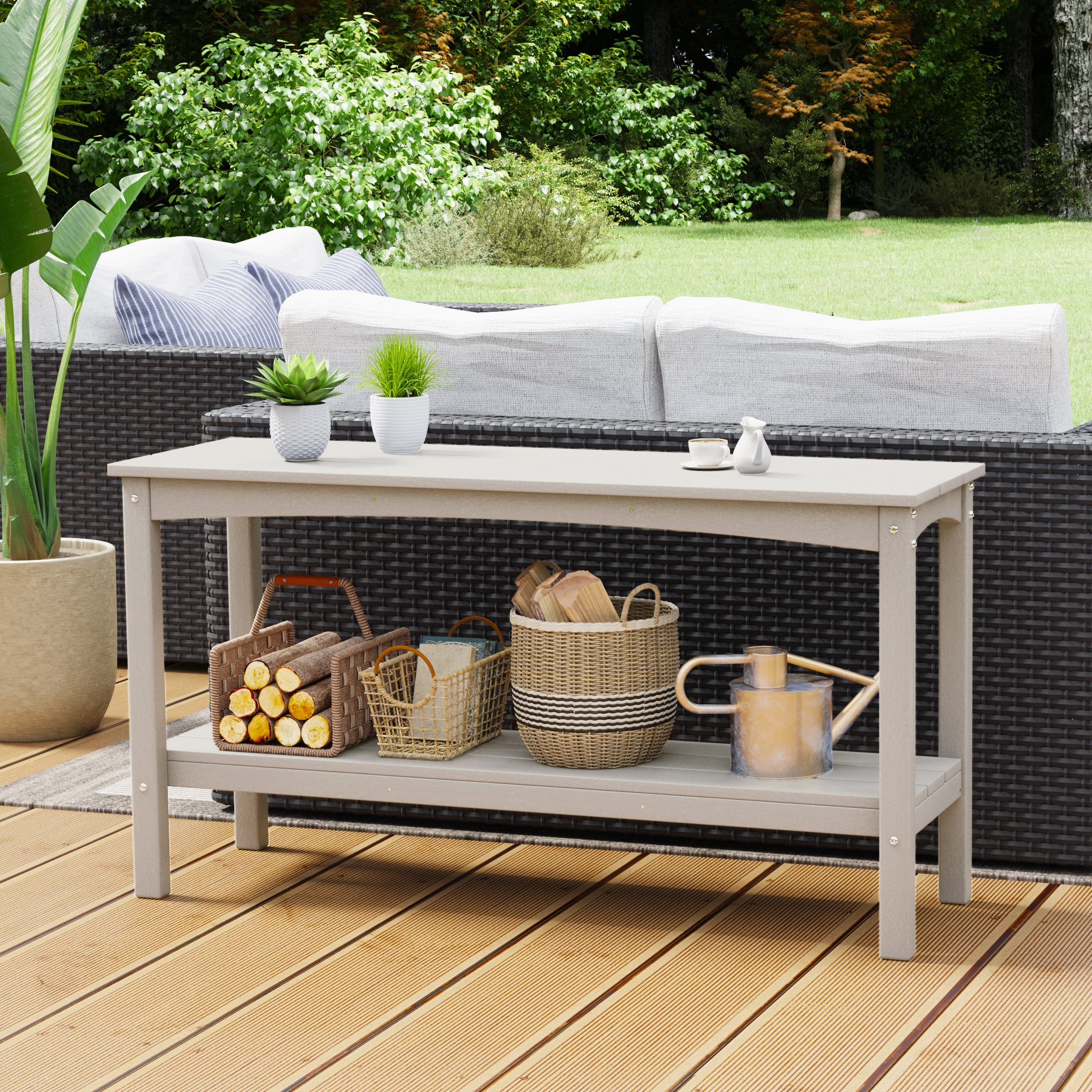 WestinTrends Outdoor Patio HDPE 2-Tier Shelf Console Table for Front Porch, Small Outside Spaces ...