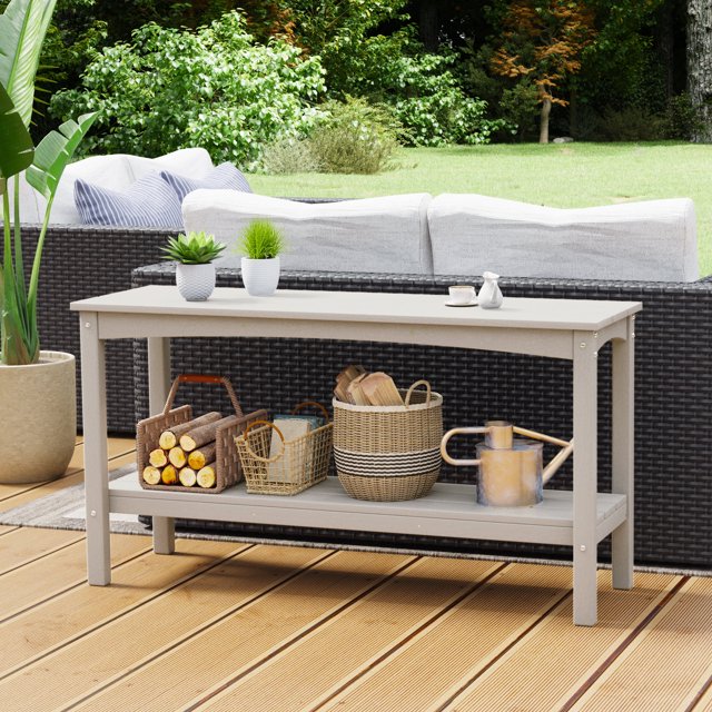 WestinTrends Outdoor Patio HDPE 2-Tier Shelf Console Table for Front ...