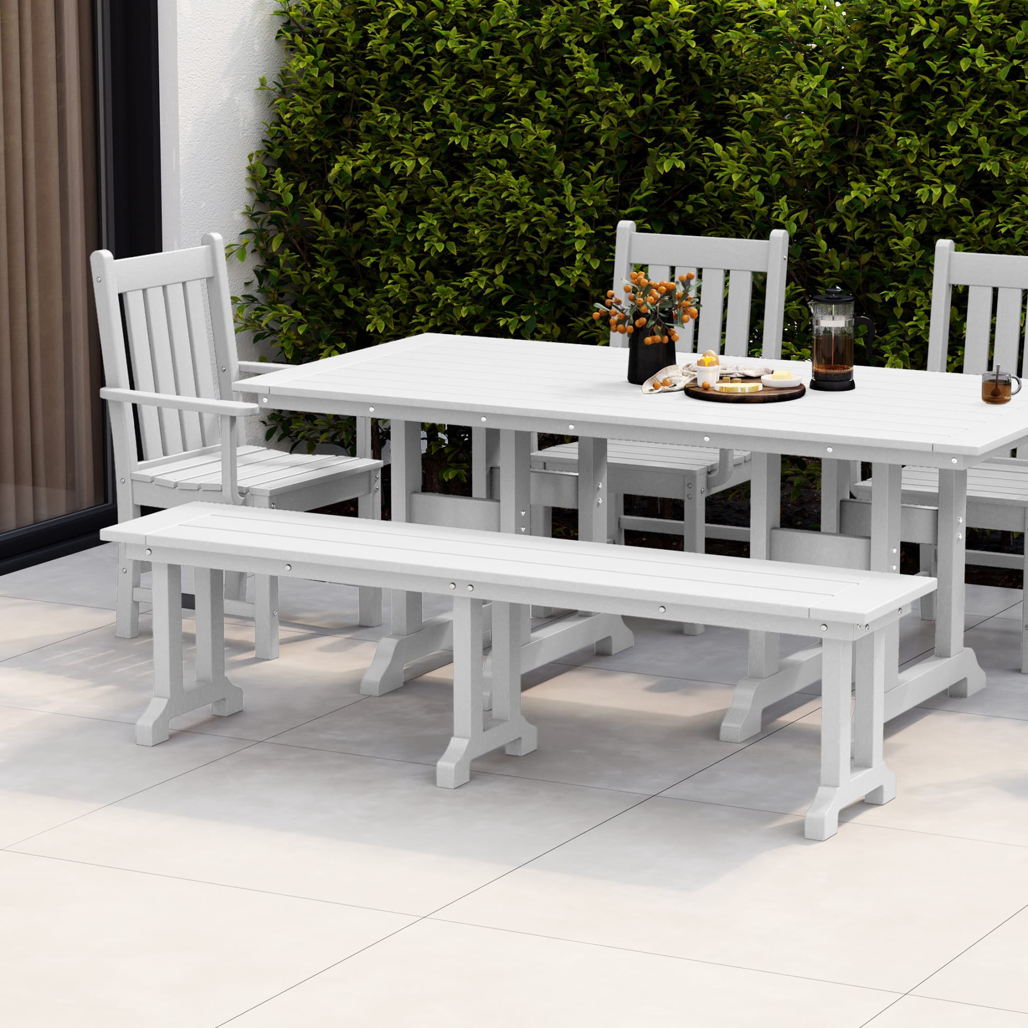 WestinTrends 65" Farmhouse Poly White Outdoor Dining Bench, Rustic All ...