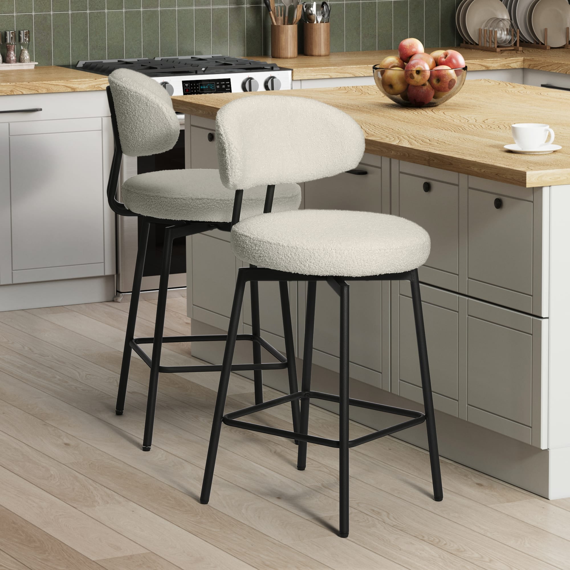 WestinTrends Alexandria Modern Upholstered Sherpa Fabric Counter Height ...