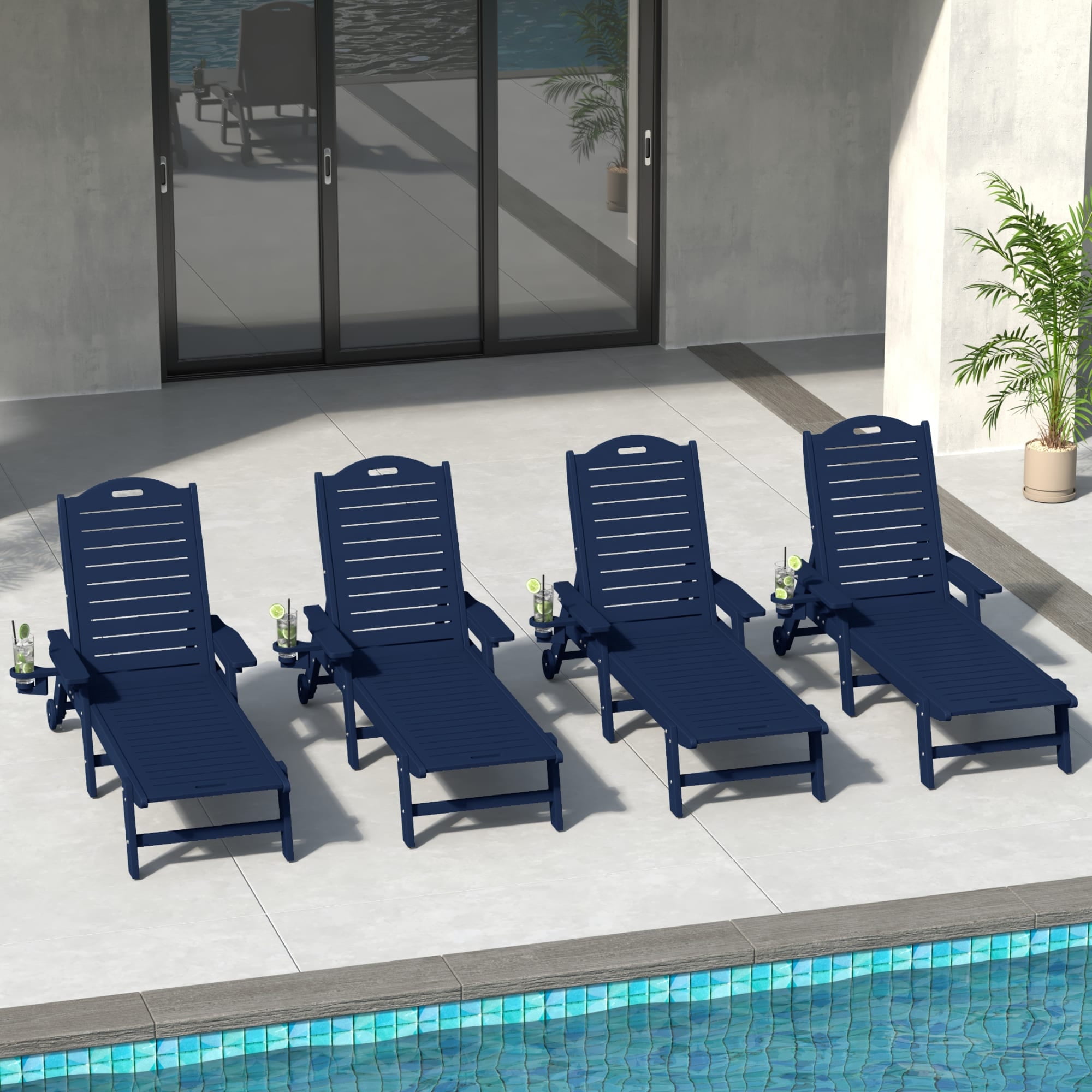 WestinTrends Aruba Outdoor HDPE Patio Chaise Lounges With Wheels & Cup ...