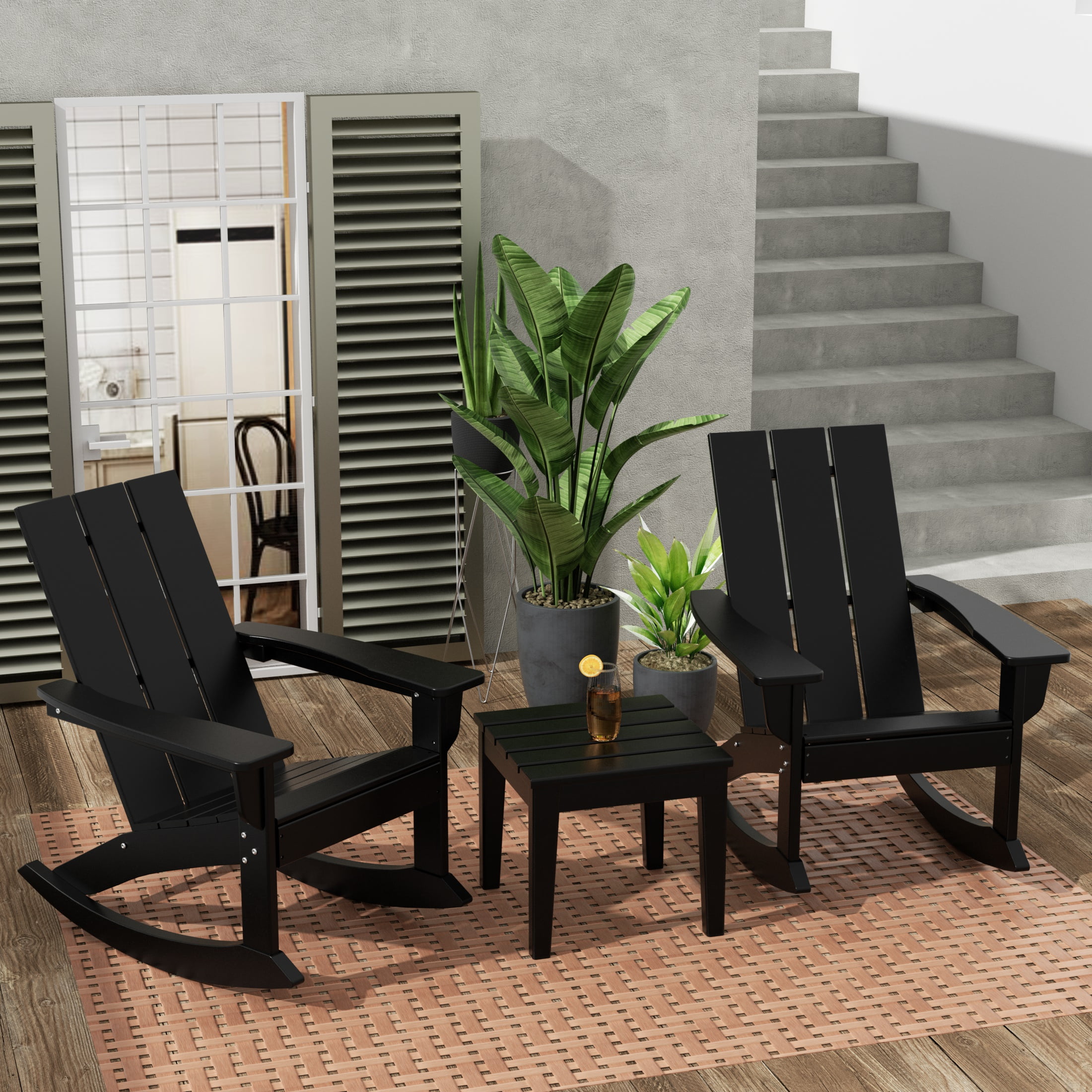 Westintrends Ashore 3 Piece Patio Rocking Chair Set All Weather Poly
