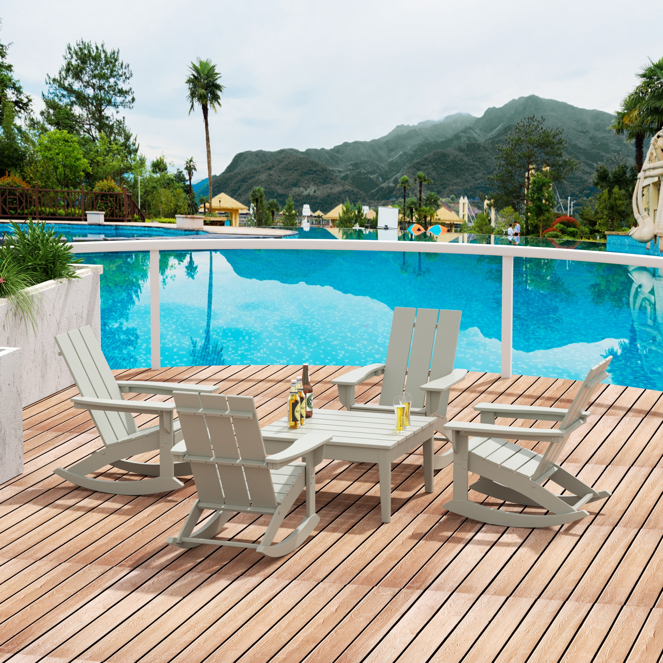 WestinTrends Ashore 5 Piece Patio Rocking Chair Set, All Weather Poly ...