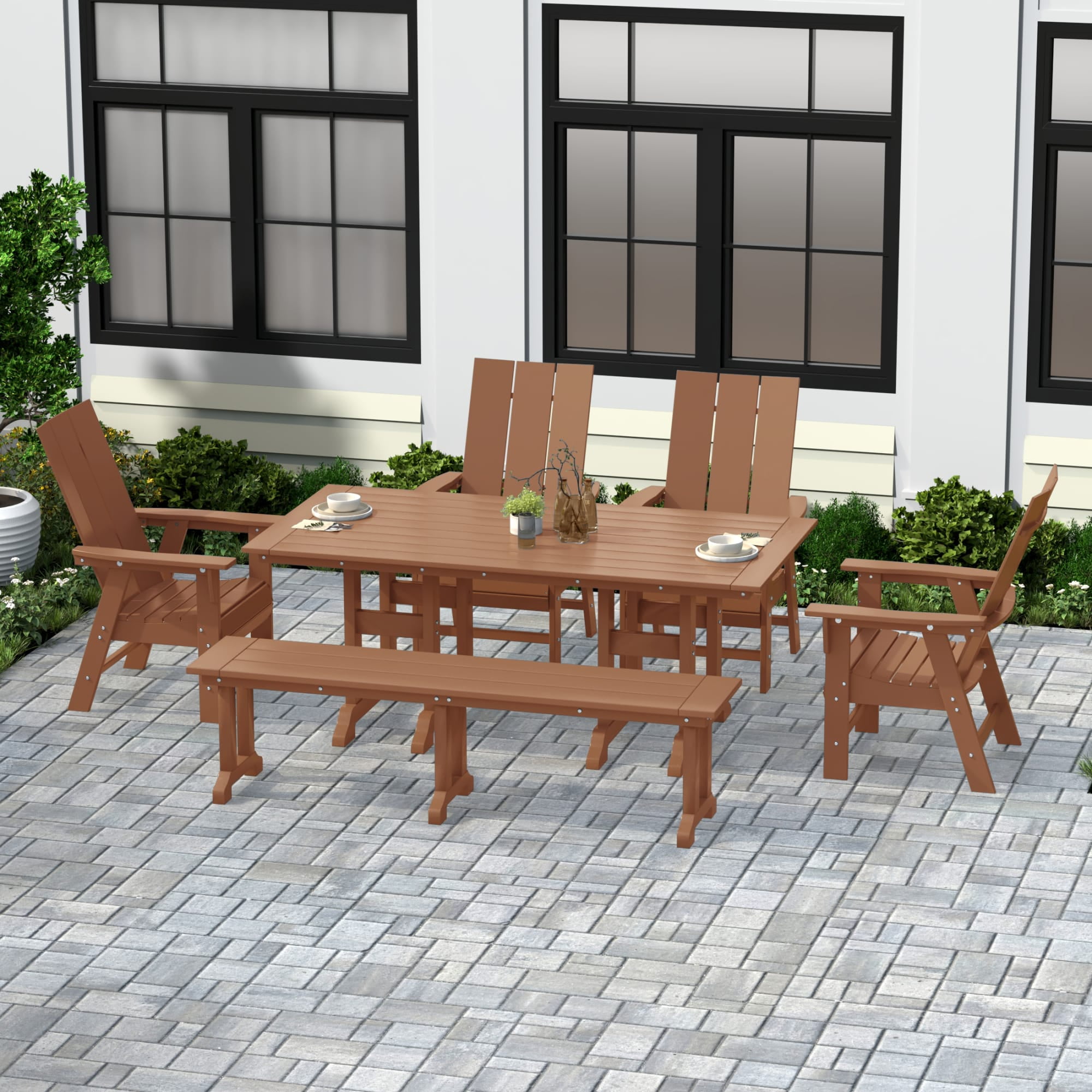 WestinTrends Ashore 6 Pieces Adirondack Patio Dining Set with Bench ...