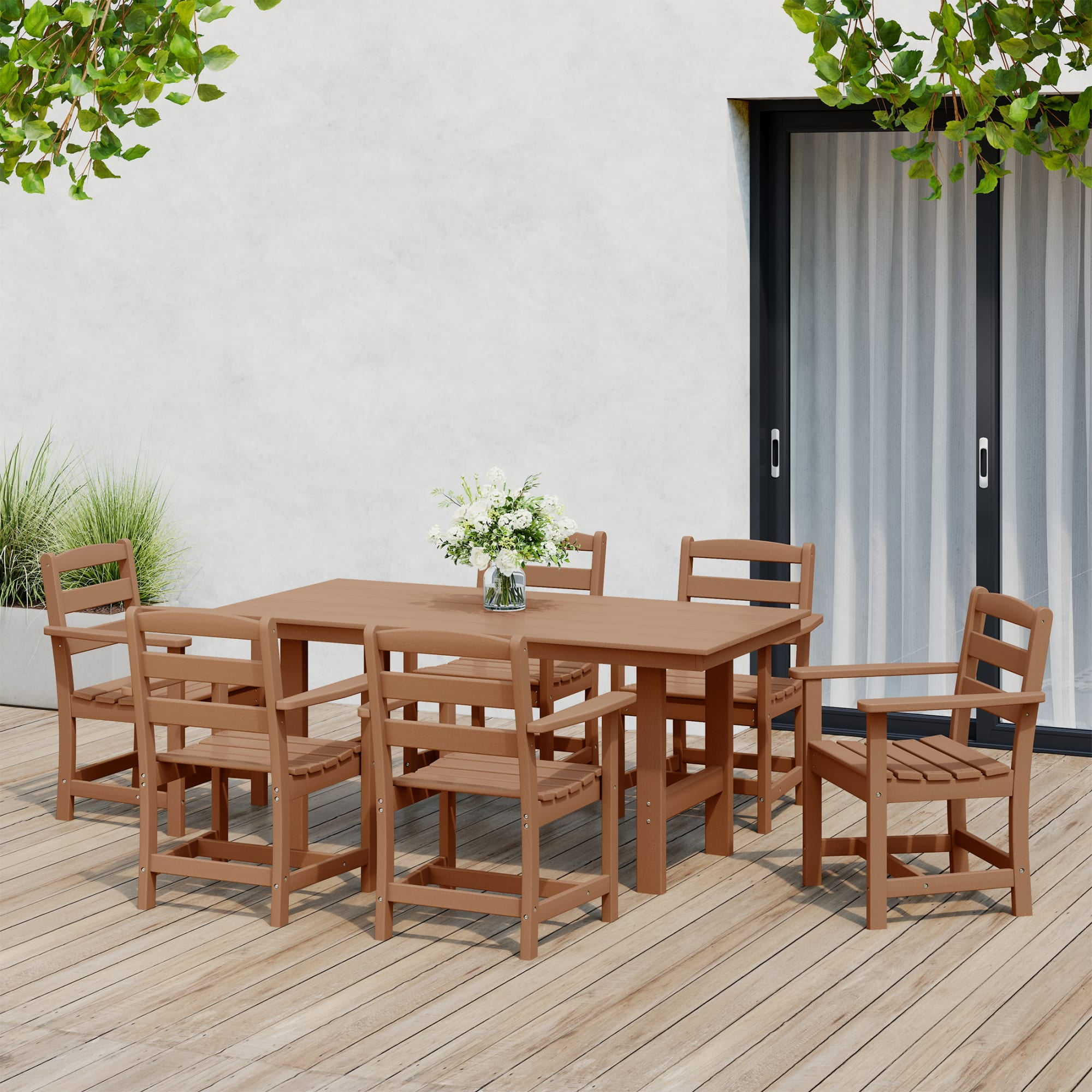 WestinTrends Ashore 7-Piece HDPE Outdoor Rectangular Patio Dining Table ...