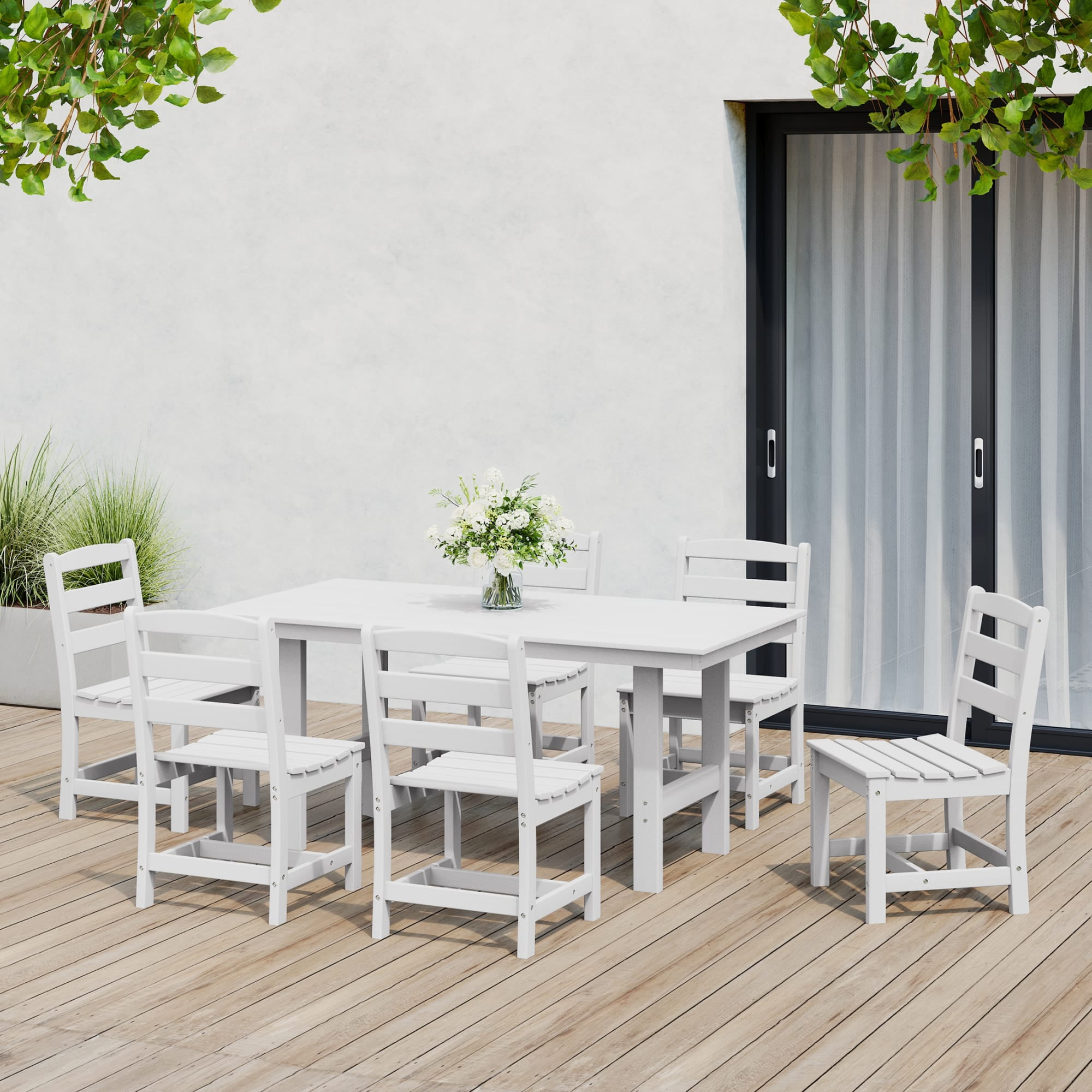 WestinTrends Ashore 7-Piece HDPE Outdoor Rectangular Patio Dining Table ...