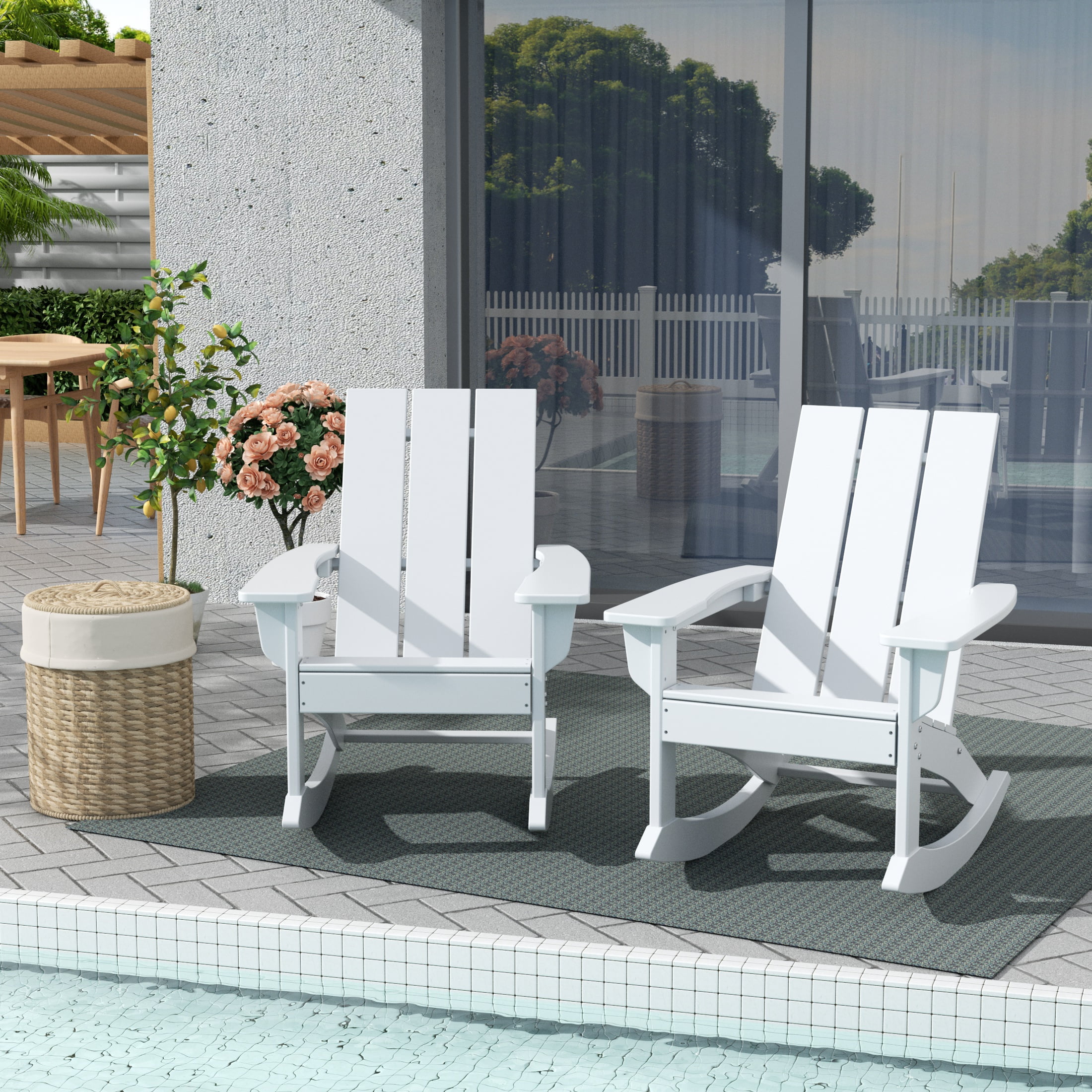 WestinTrends Set of 2 Patio Rocking Chairs, White, All Weather Poly ...