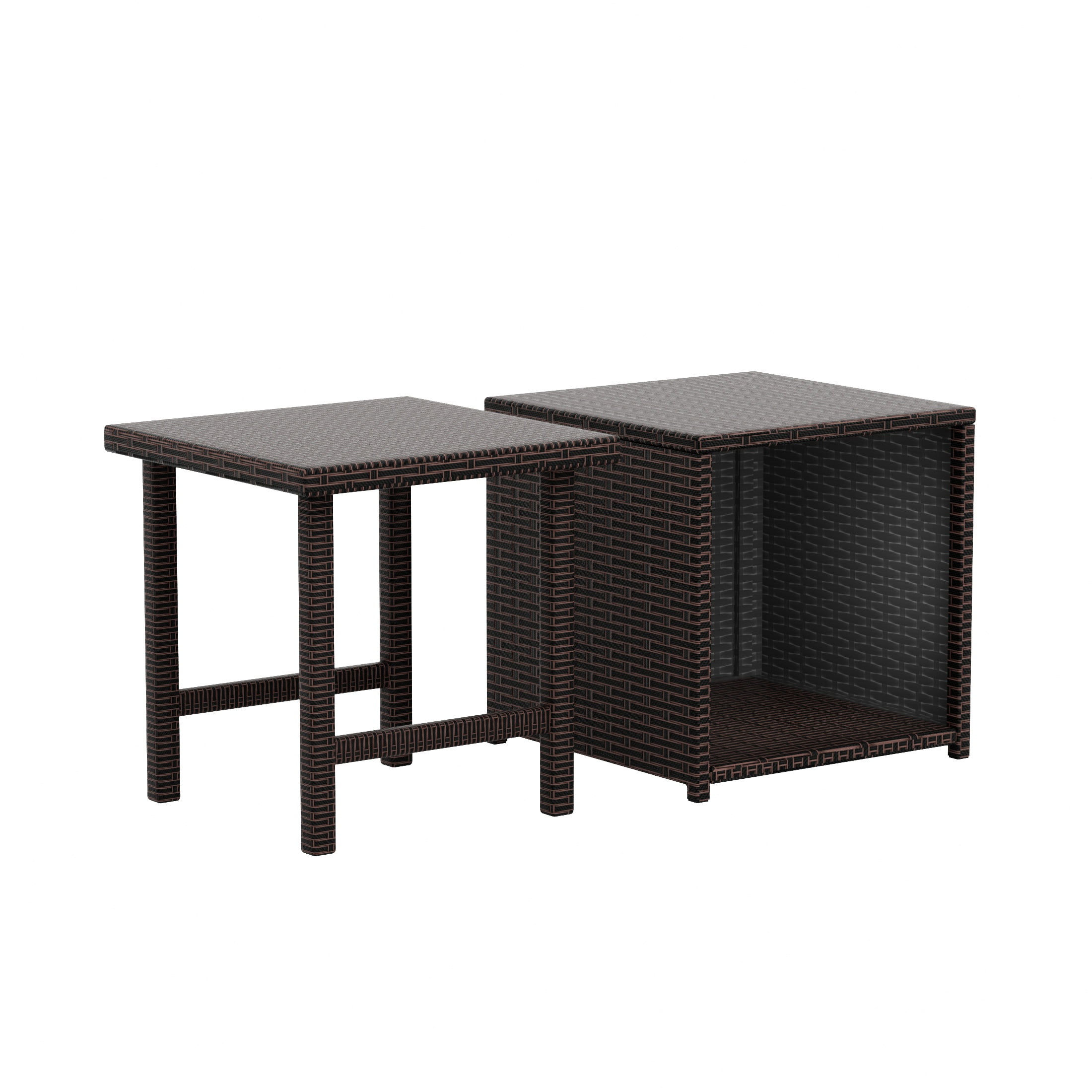 WestinTrends Coastal 2-Piece Side Table Set HDPE Rattan Wicker Patio ...