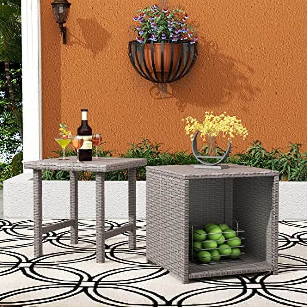 WestinTrends Coastal 2 Piece Wicker Side Table Set, All Weather PE ...