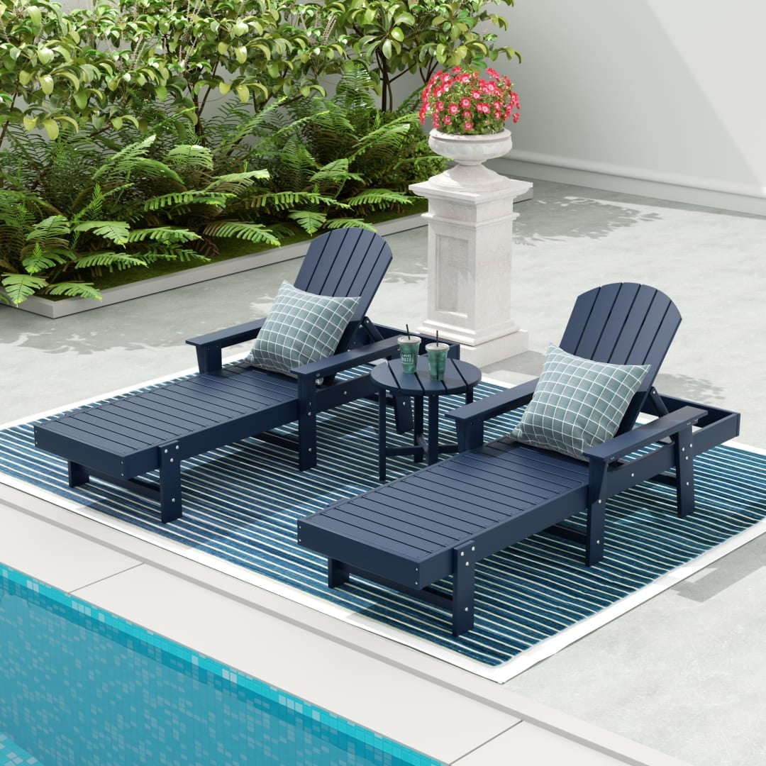 WestinTrends Dylan 3 Piece Adirondack Poly Reclining Chaise Lounge With ...
