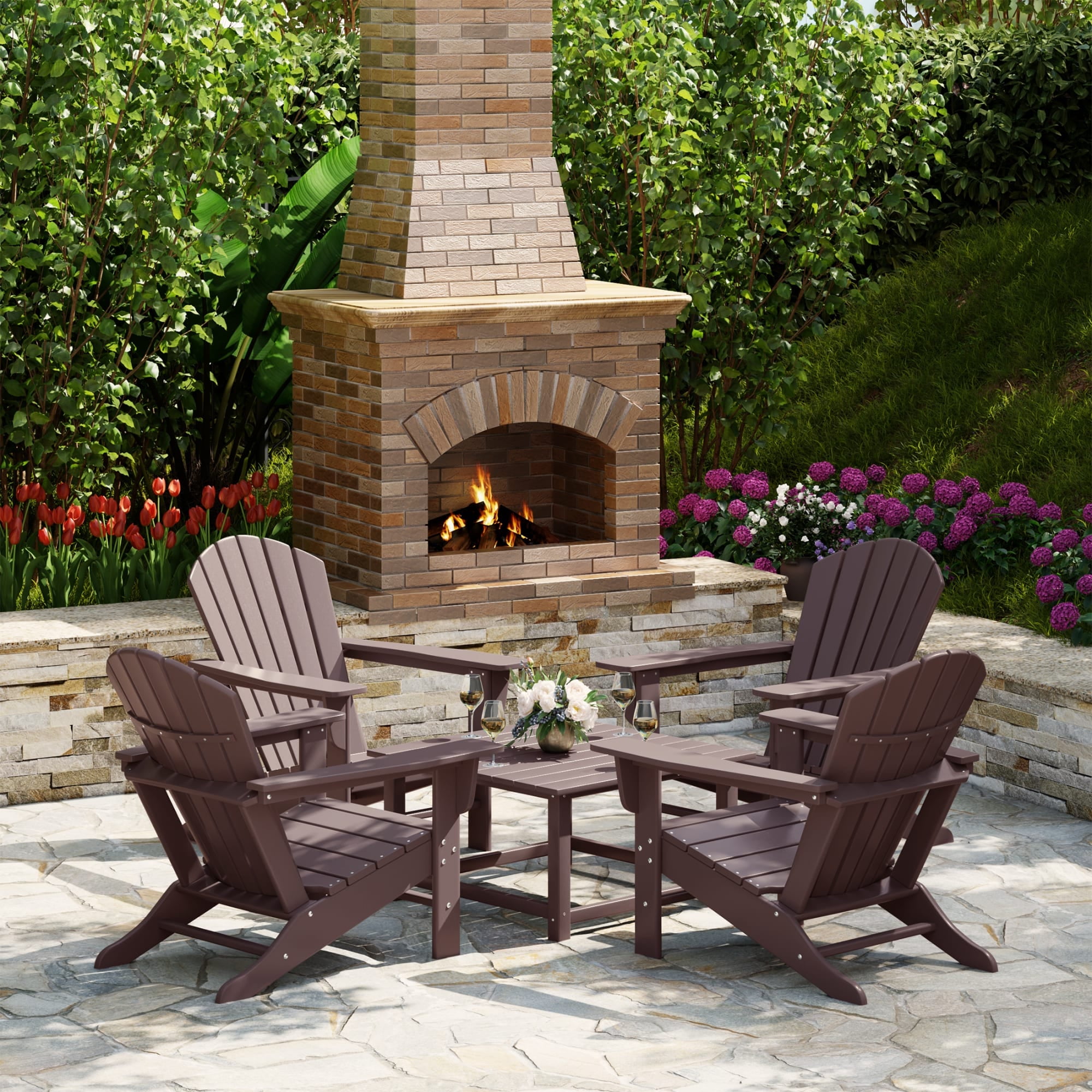 WestinTrends Dylan 5-Piece Outdoor Patio HDPE Adirondack Chair With ...