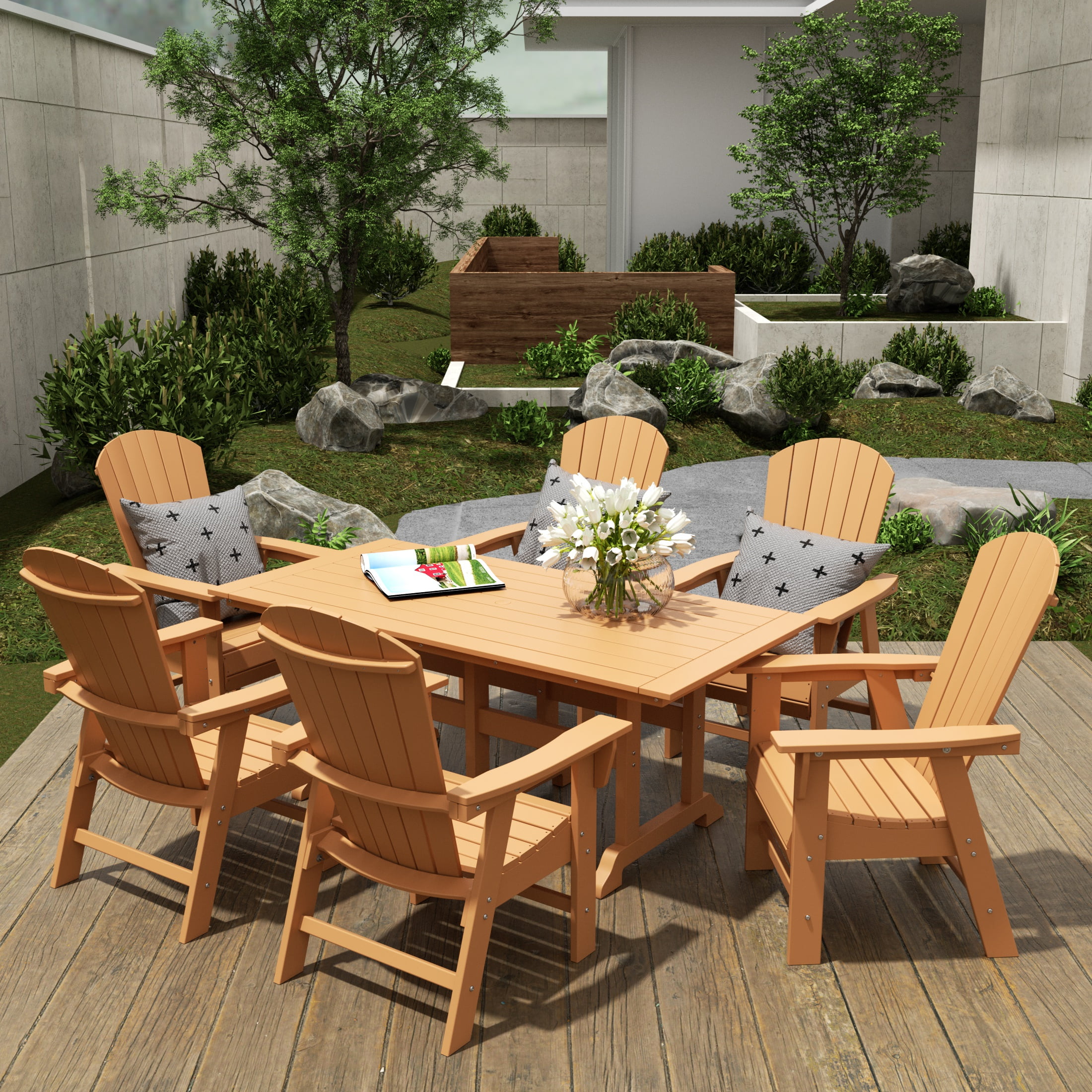 WestinTrends Dylan Adirondack Outdoor Dining Set for 6, All Weather ...