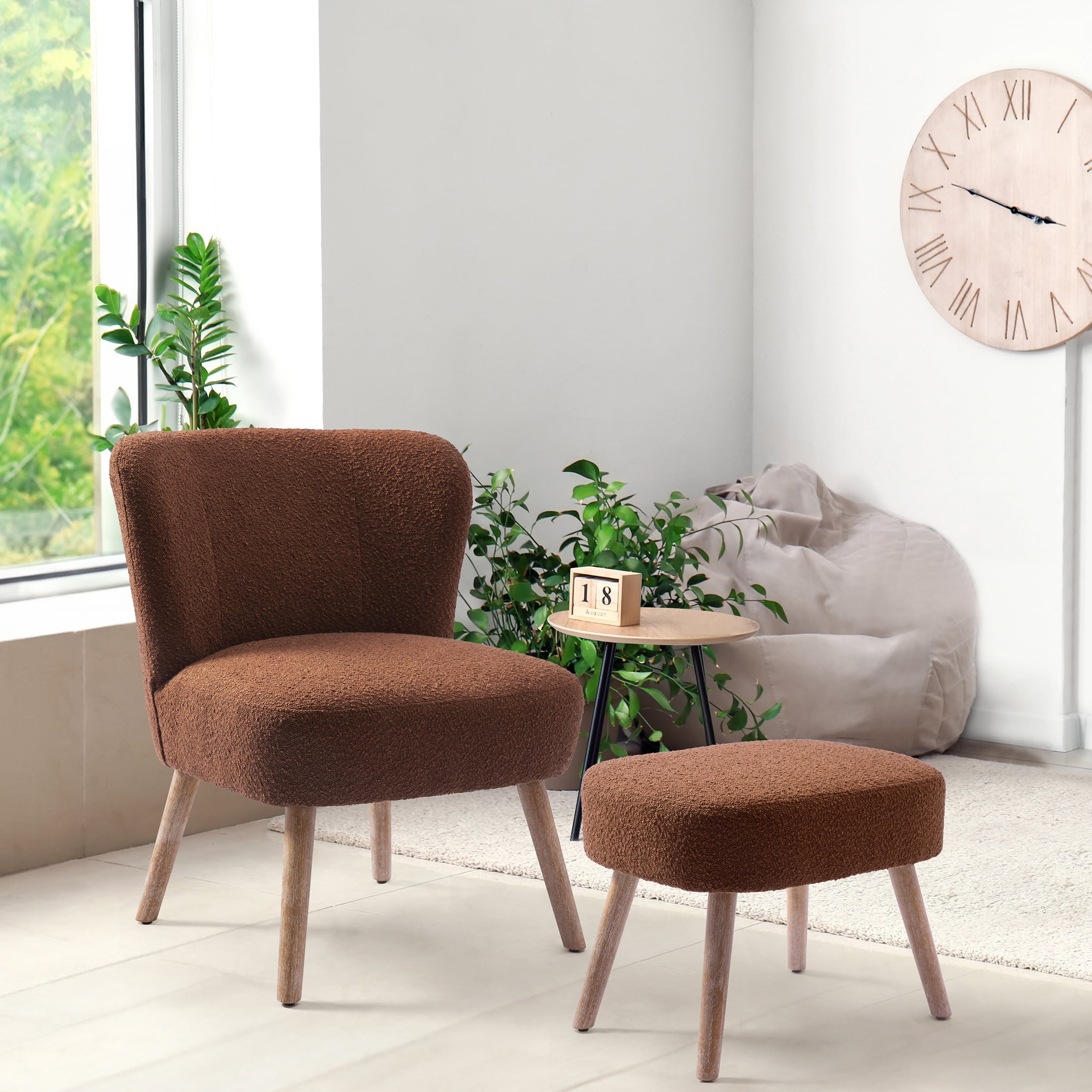 WestinTrends Genevieve Mid-Century Boucle Accent Chair with Ottoman ...