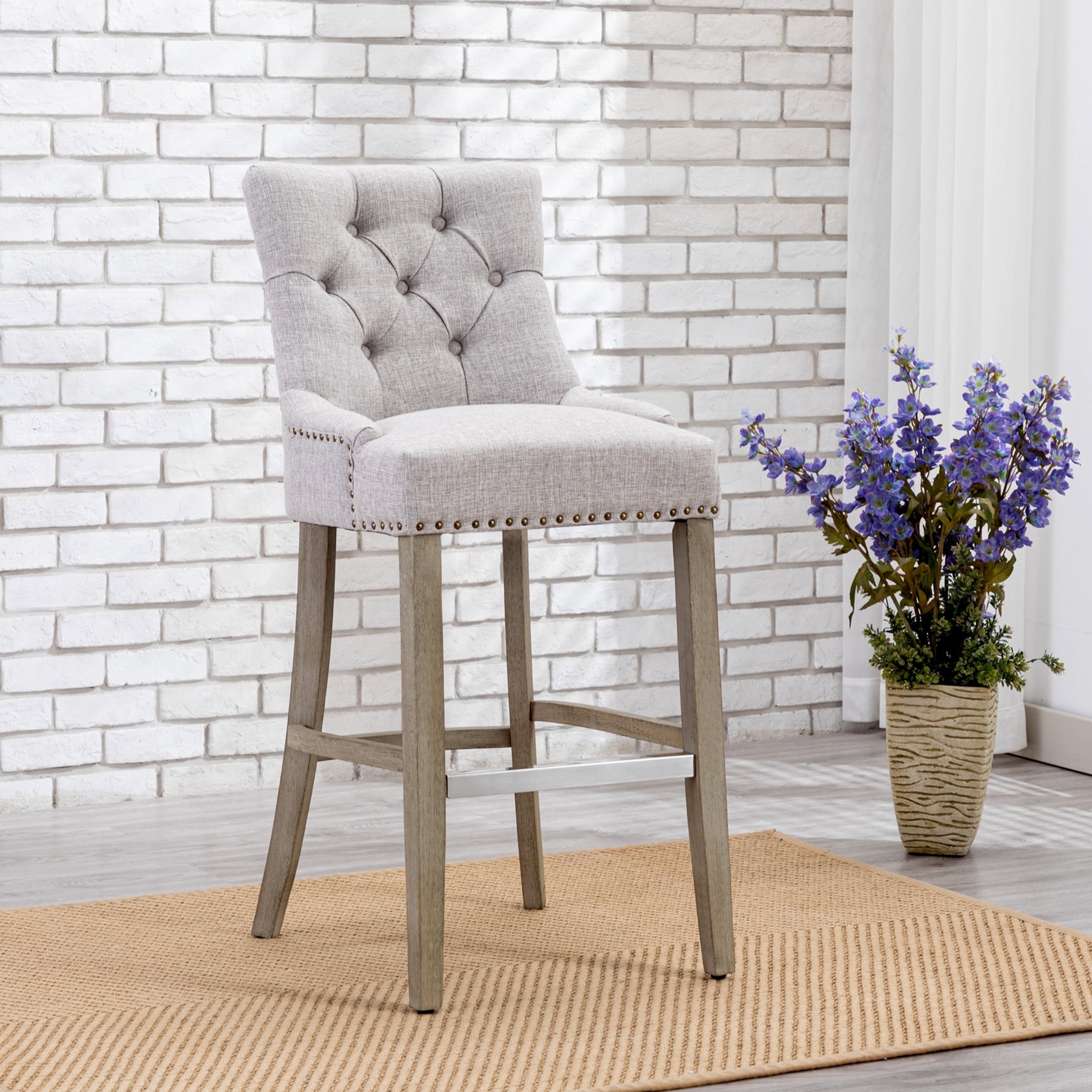 WestinTrends Hayes 29" Upholstered Wood Bar Stool with Tufted Back ...