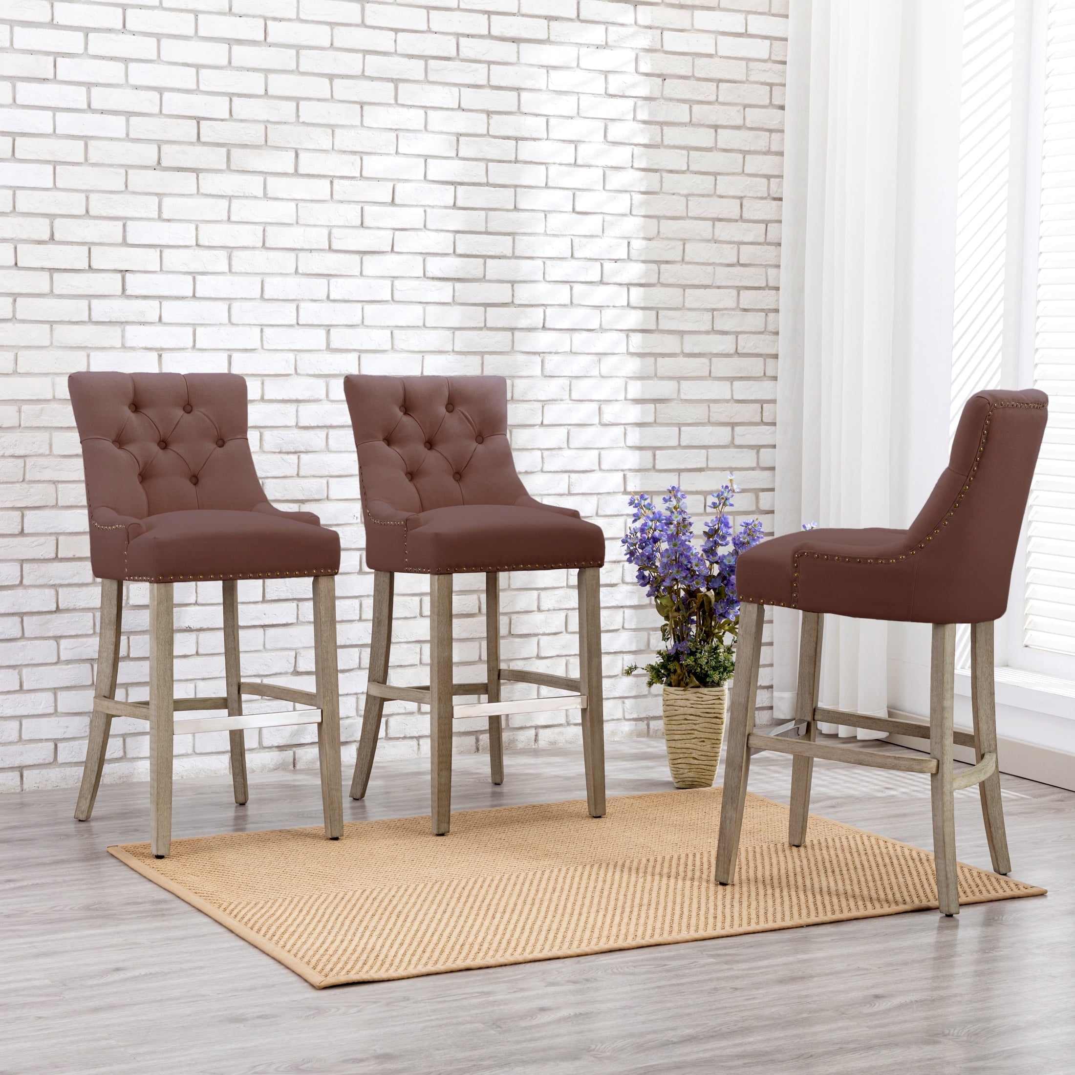 WestinTrends Hayes 29" Upholstered Wood Bar Stool with Tufted Back (Set ...
