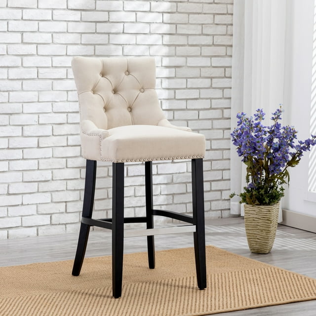 WestinTrends Hayes 29 Inch Barstool with Tufted Back Seat, Linen ...