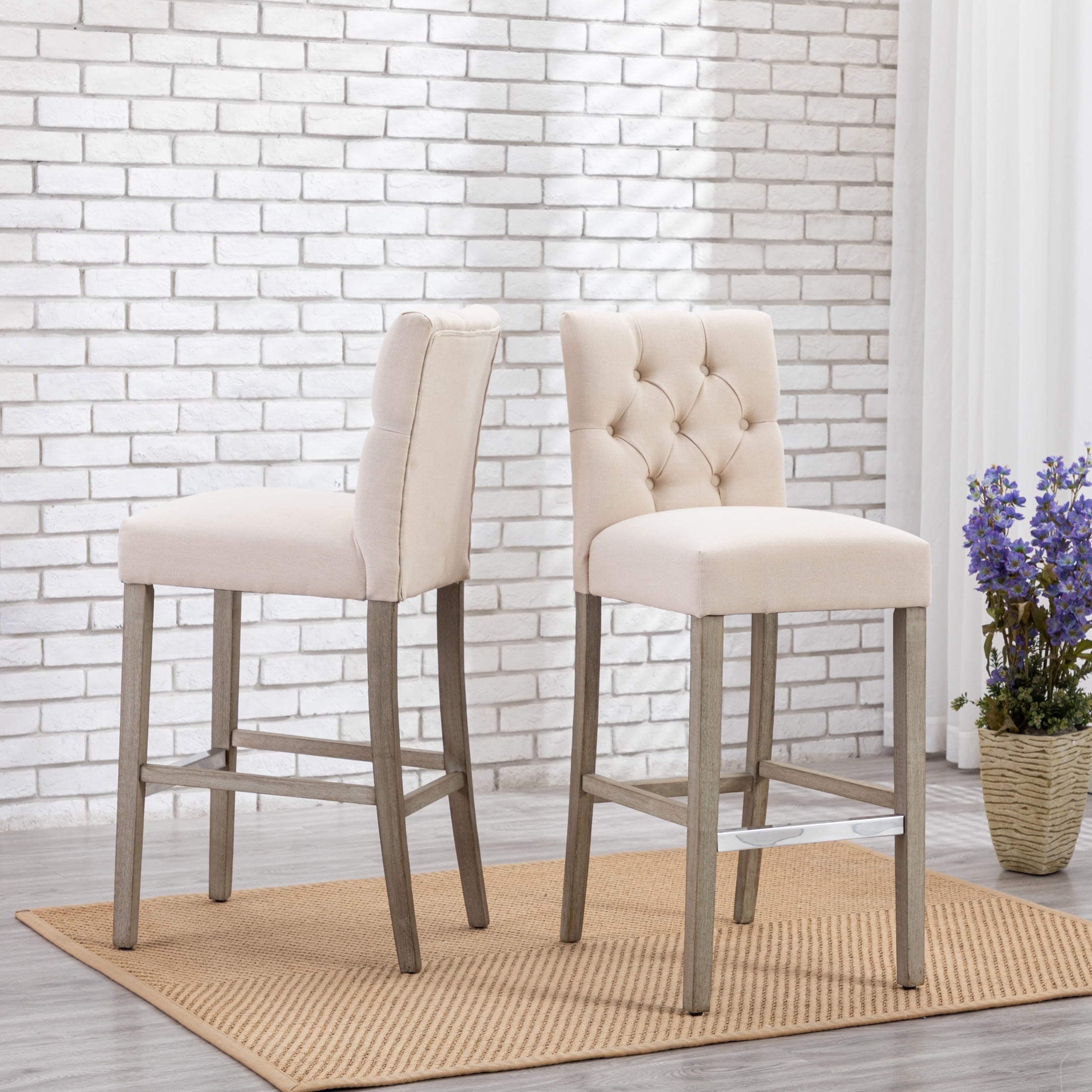 WestinTrends Hayes 29" Linen Fabric Tufted Counter Stool (Set of 2 ...