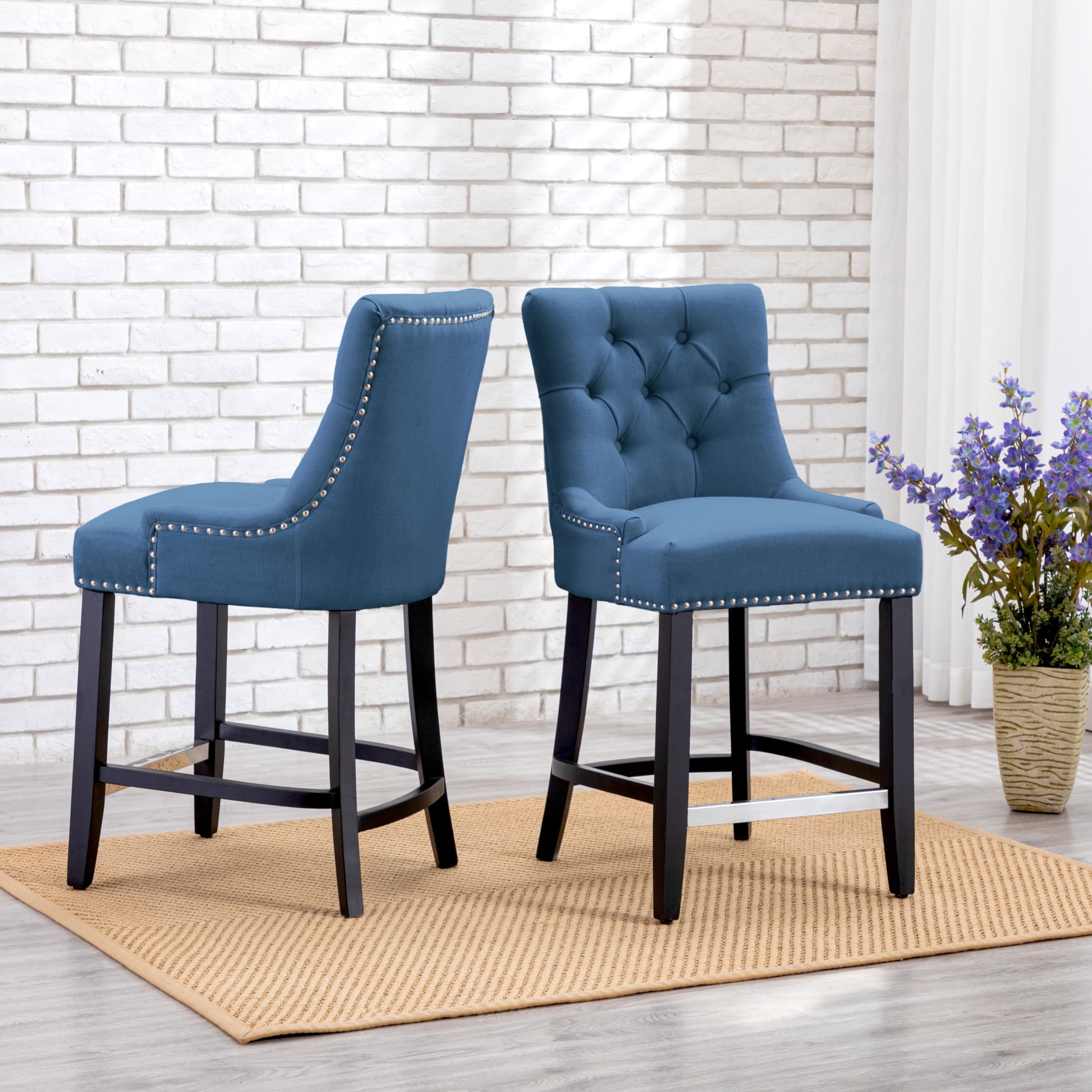 WestinTrends Hayes 24" Upholstered Wood Bar Stool with Tufted Back (Set ...