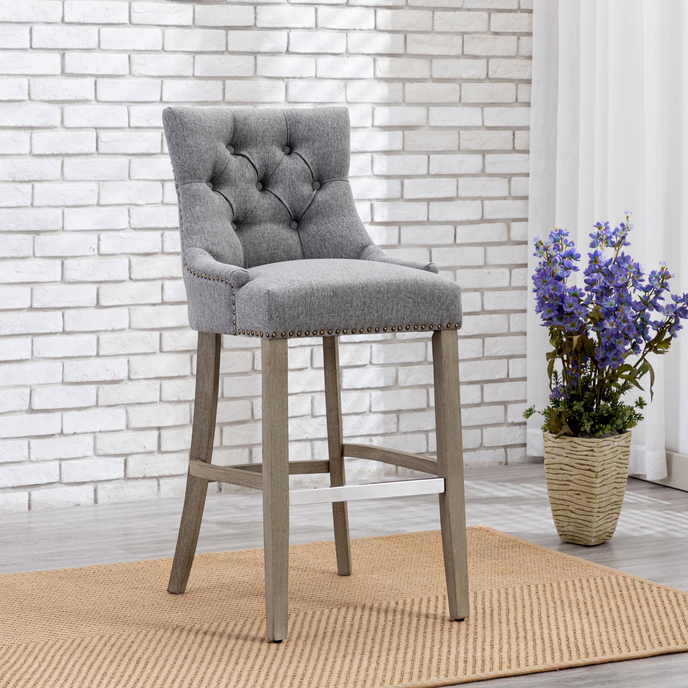 WestinTrends Hayes 29 Inch Barstool with Tufted Back Seat, Linen ...