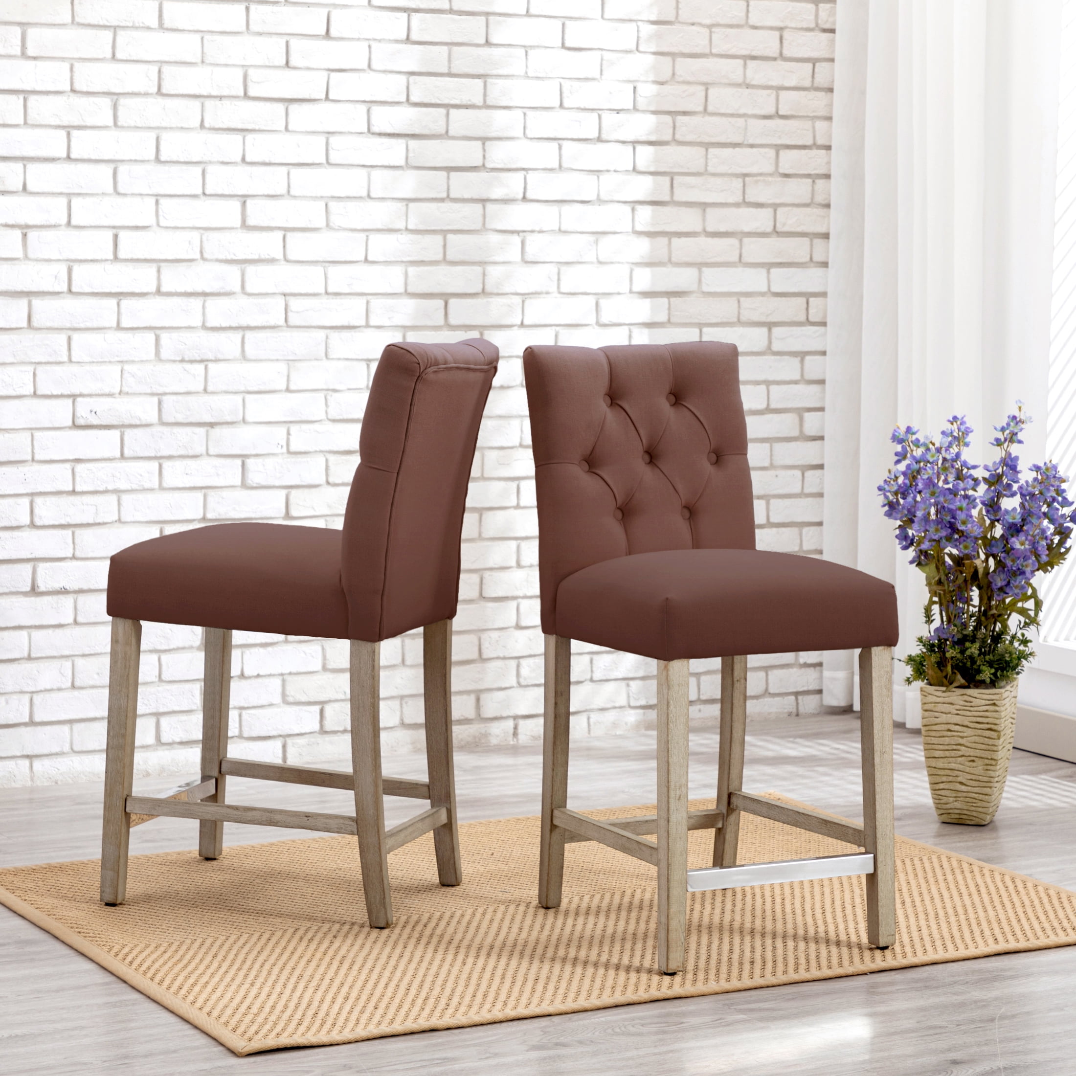 WestinTrends Hayes Stools for Kitchen Counter Set of 2, Linen ...