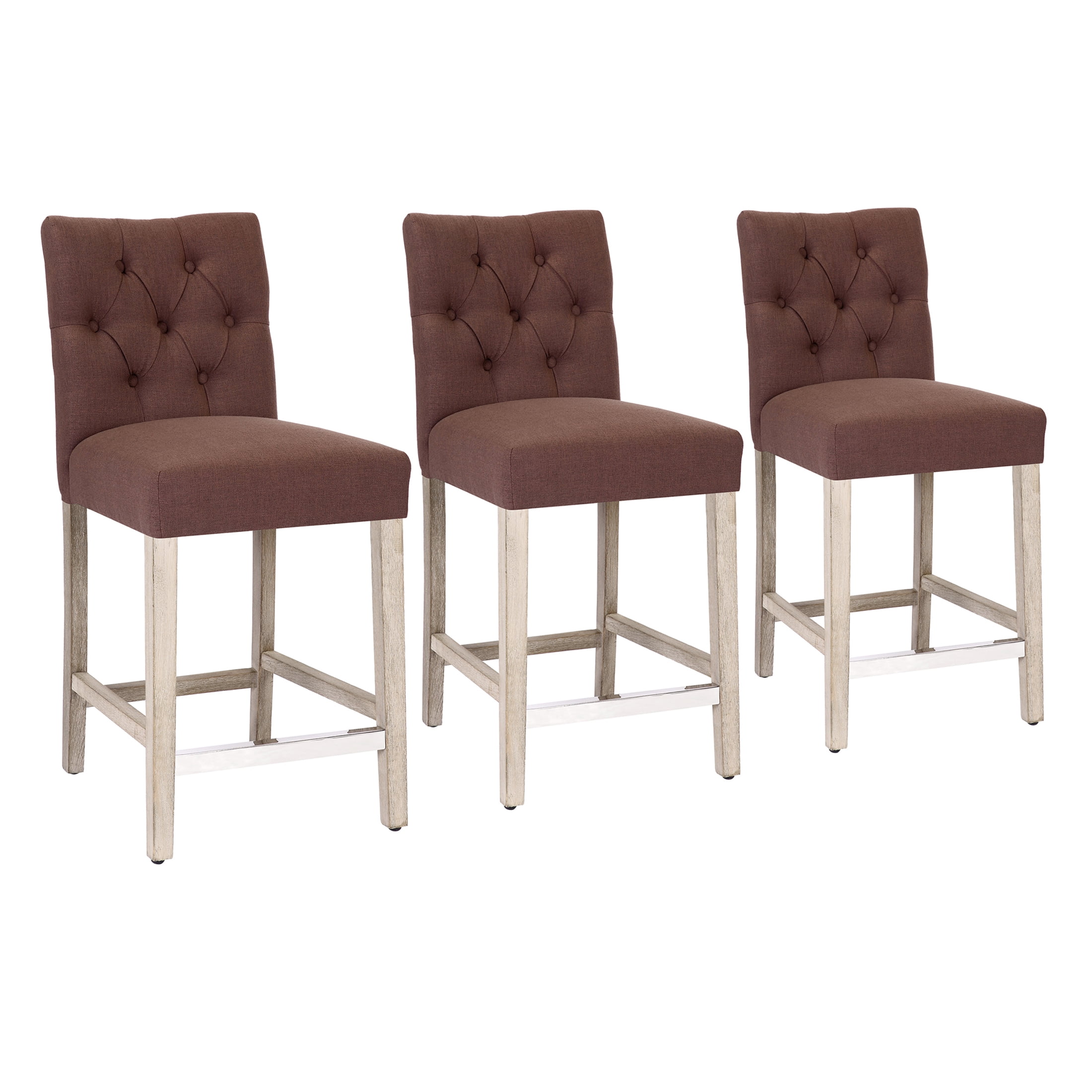 WestinTrends Hayes Stools for Kitchen Counter Set of 3, Linen ...