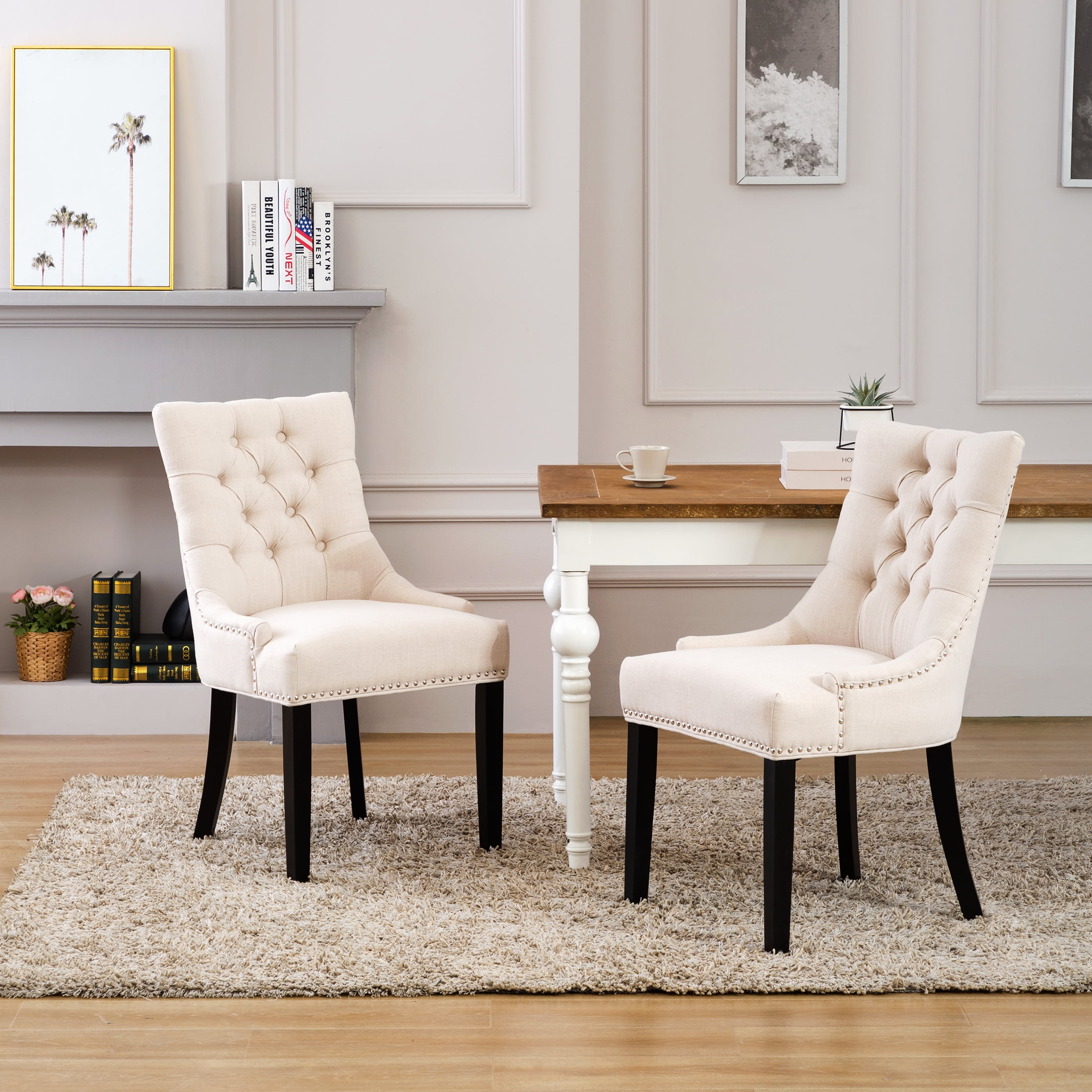 WestinTrends Hayes Set of 2 Linen Fabric Upholstered Wingback Dining ...
