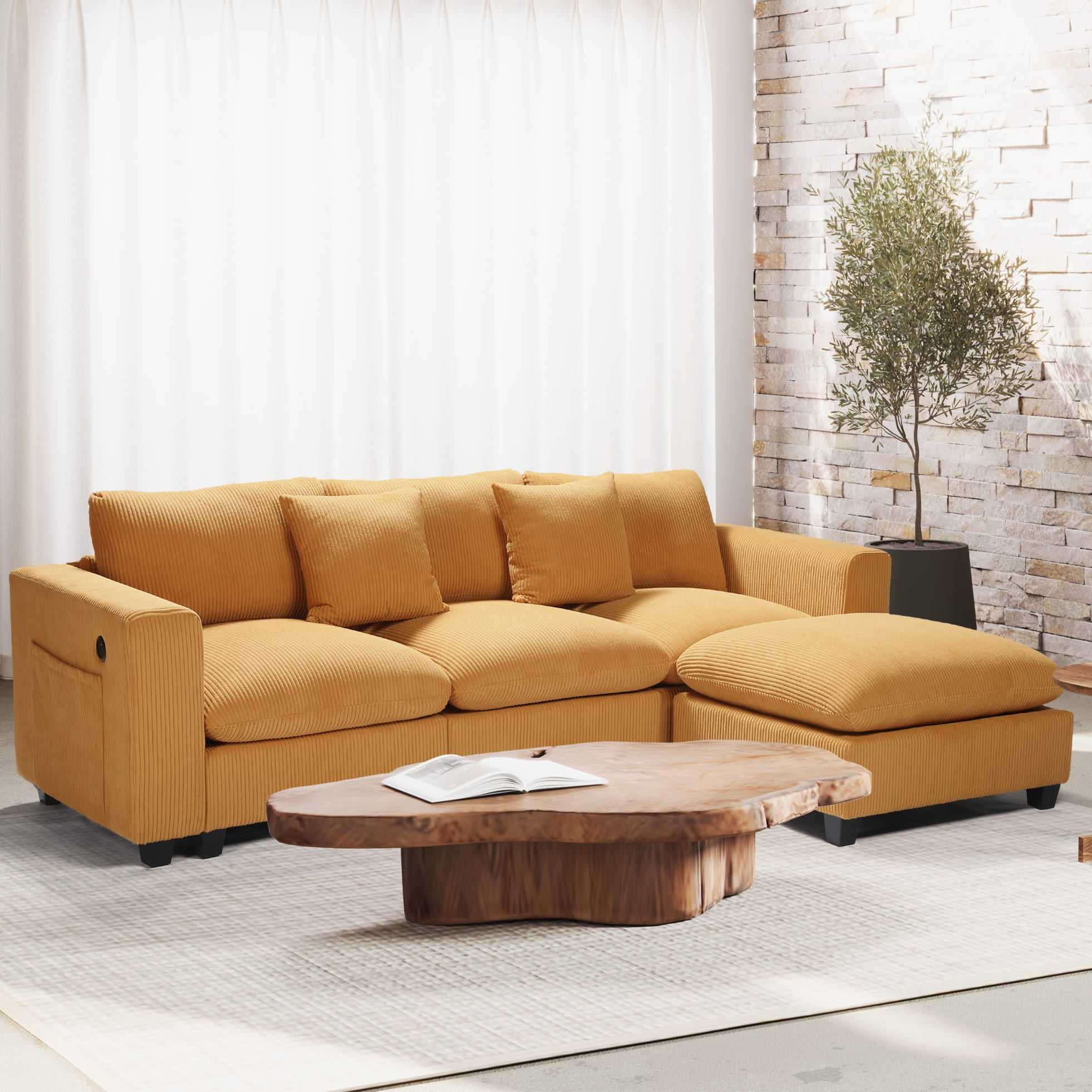 WestinTrends Hearthside 99" Modular Corduroy L-Shaped Sectional Sofa ...
