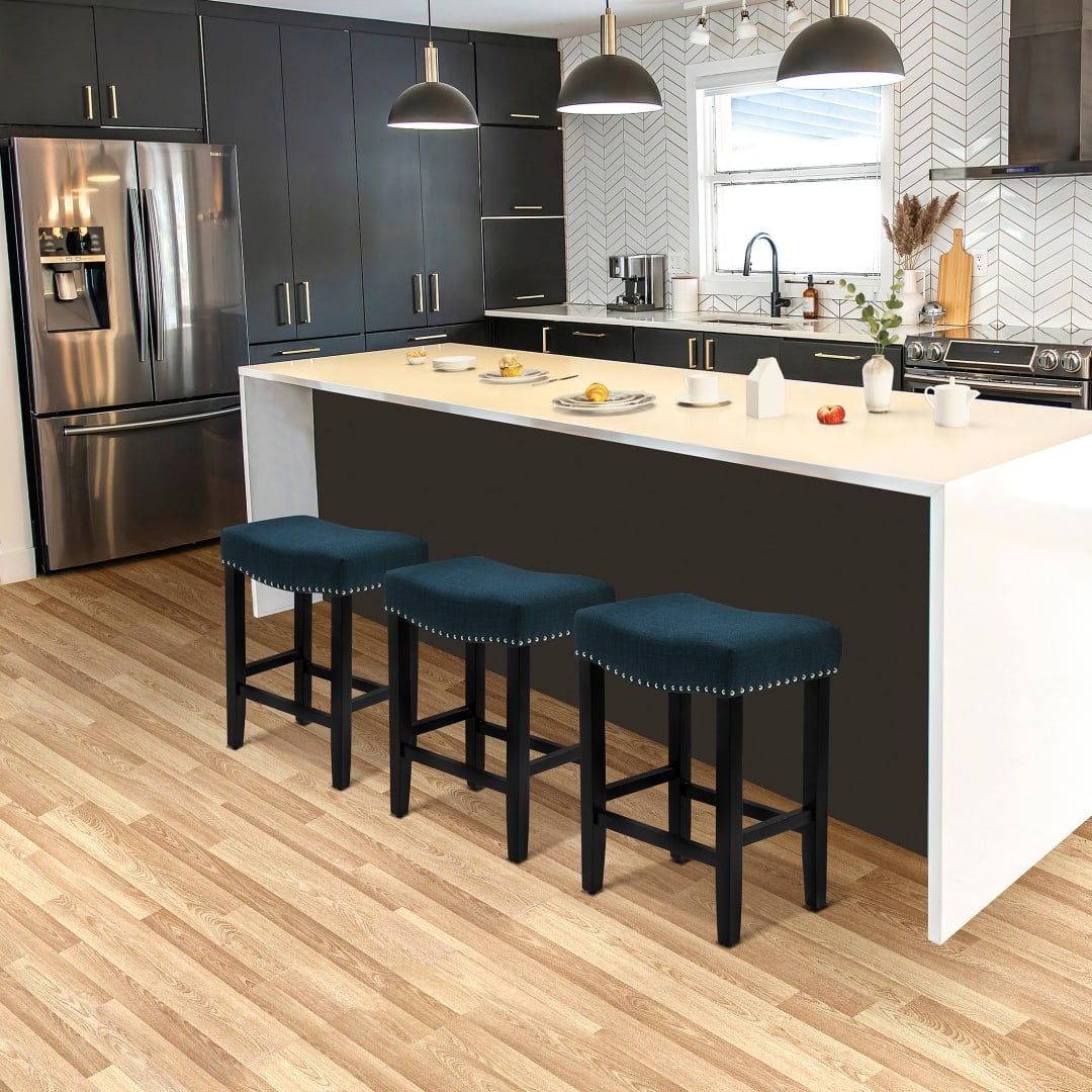 WestinTrends Lenox 24" Upholstered Saddle Seat Black Counter Stool (Set ...