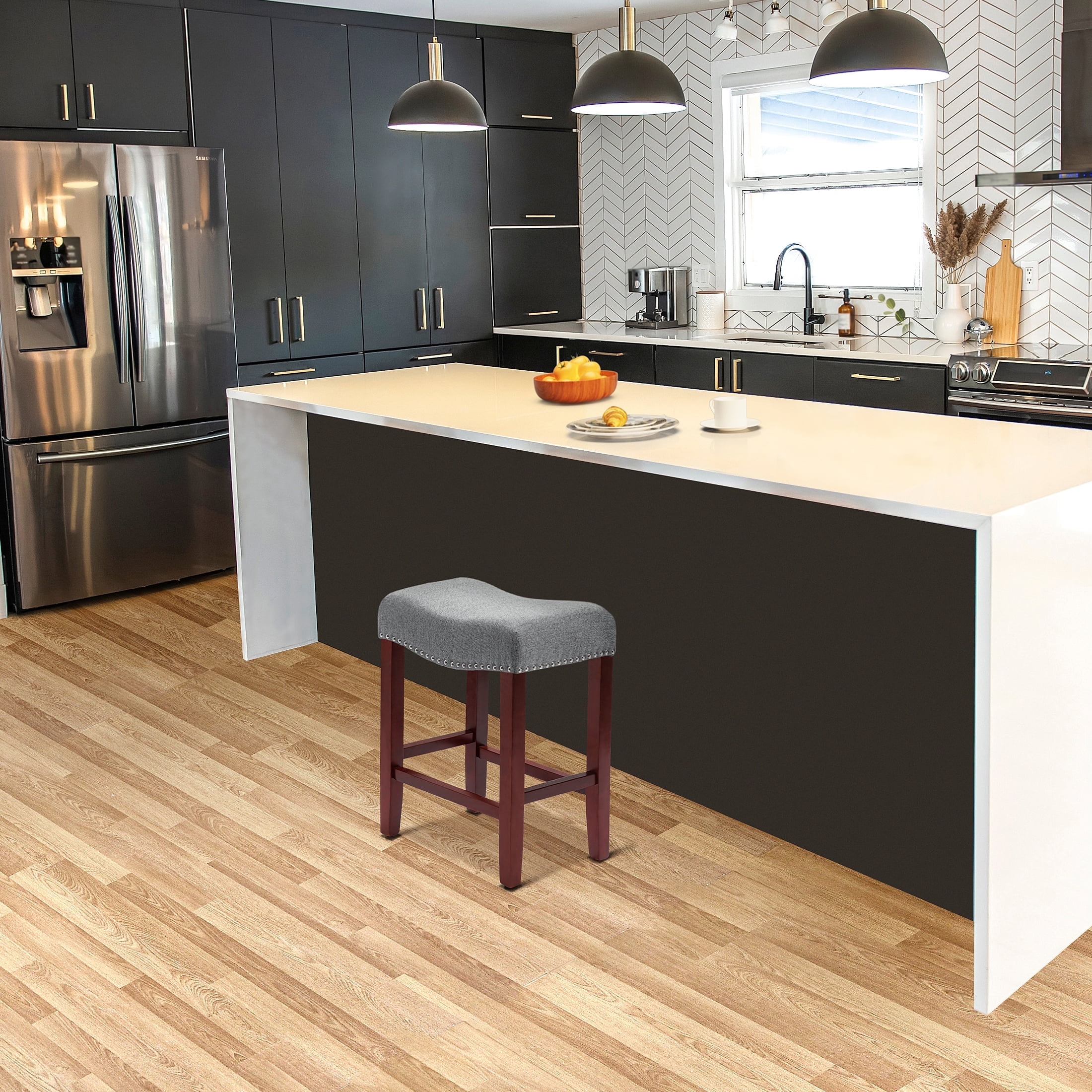 WestinTrends Lenox 24" upholstered nail head counter stool, Cherry/Gray - Walmart.com