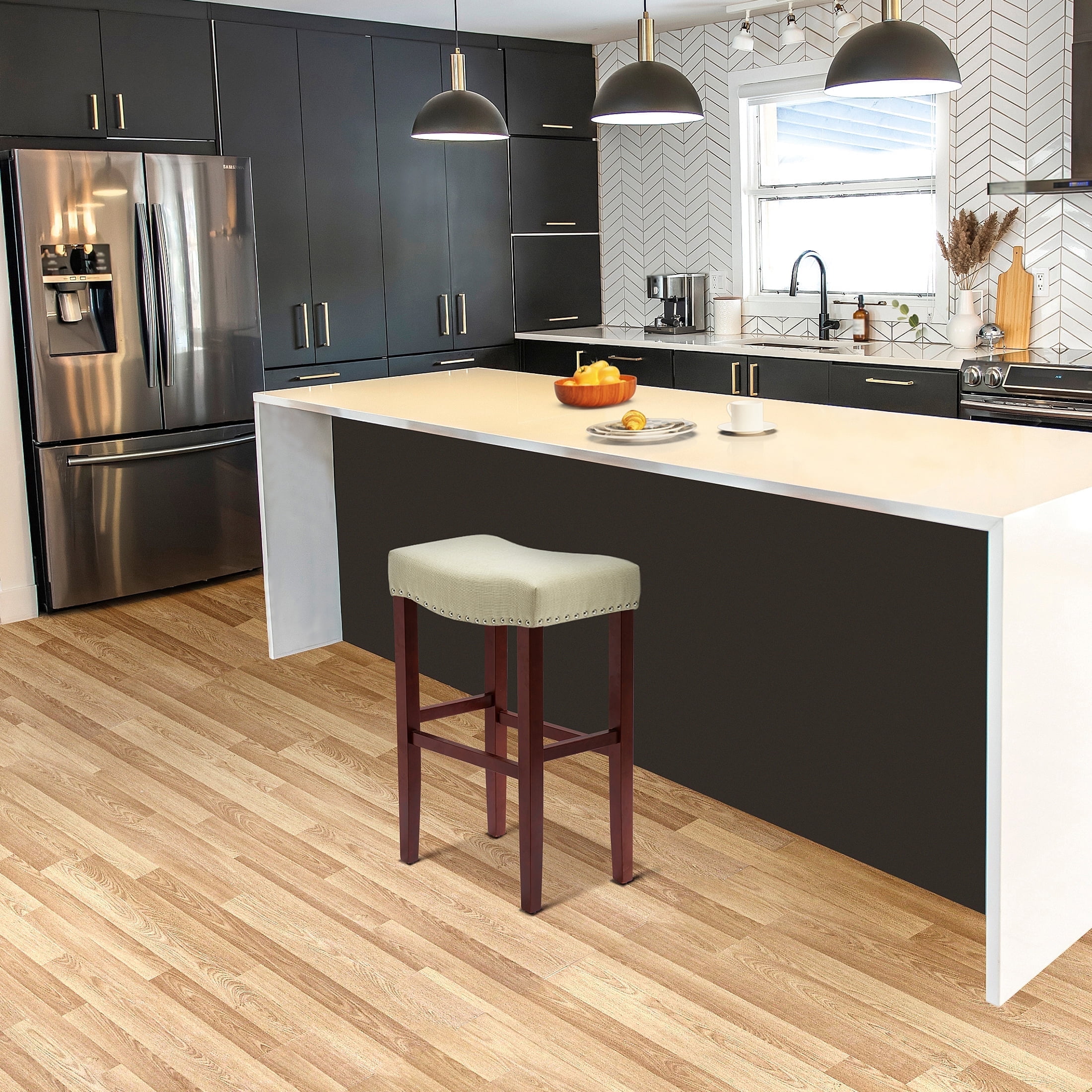 WestinTrends Lenox 29" upholstered nail head bar stool, Cherry/Beige ...