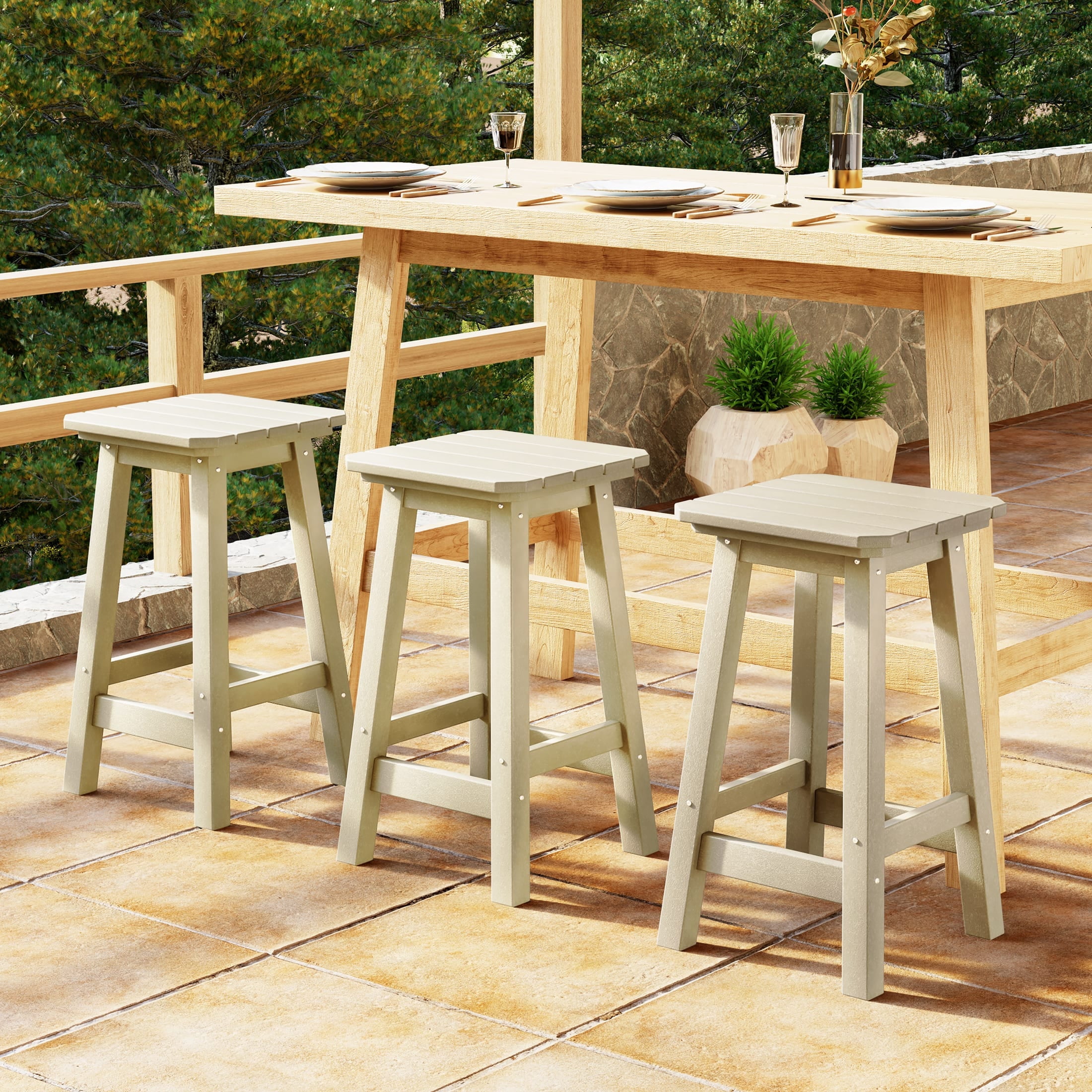 WestinTrends Malibu 24" HDPE Outdoor Patio Counter High Backless Square ...