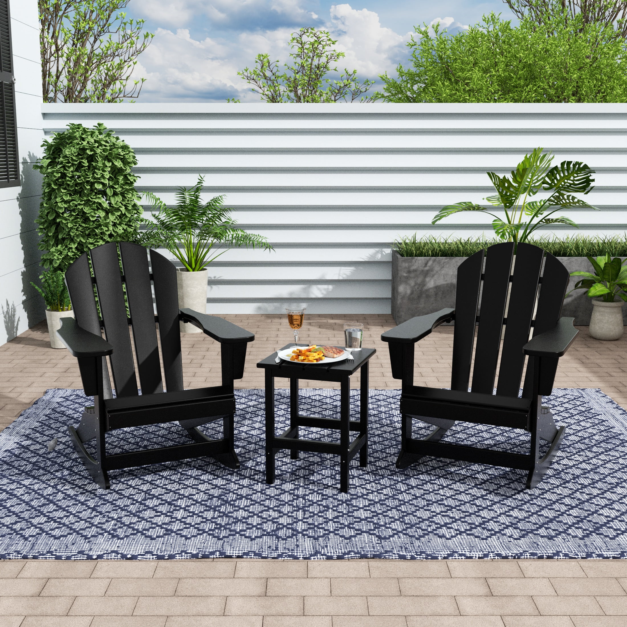 WestinTrends Malibu 3pc Black Outdoor Rocking Chair Set, Polywood with ...