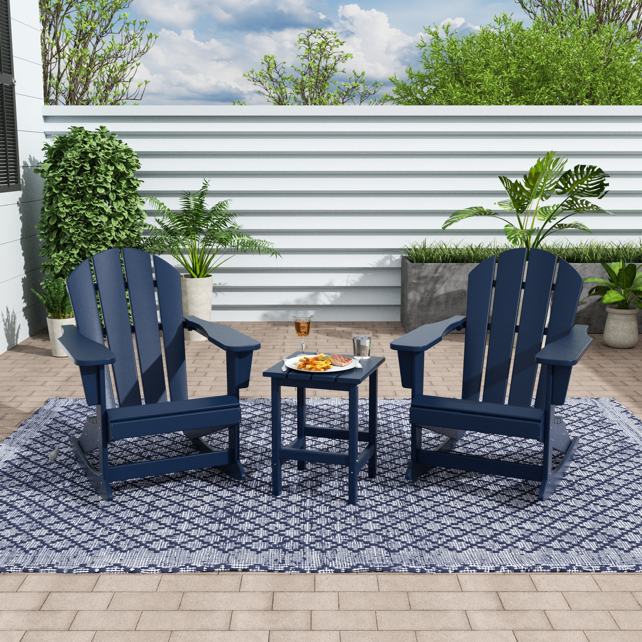 WestinTrends Malibu 3 Piece Outdoor Plastic Rockers Set, All Weather ...